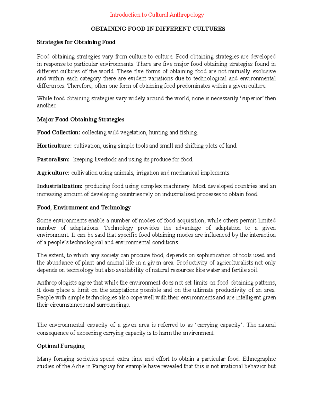 Ch03 Obtaining food in different culture - Introduction to Cultural ...