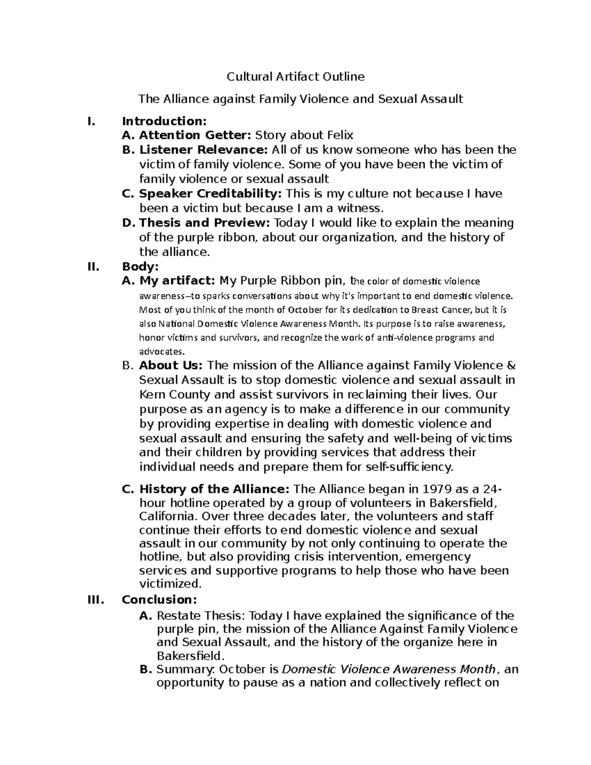 Cultural Artifact Outline (Deb's) final - COMM B1 - BC - Studocu
