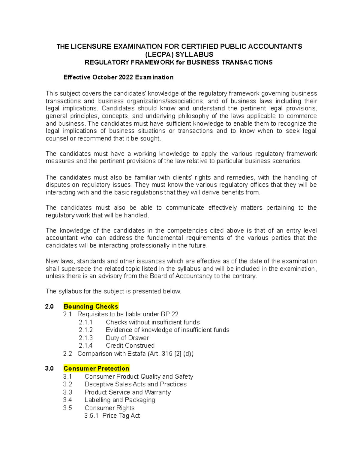 RFBT Coverage - RFBT - THE LICENSURE EXAMINATION FOR CERTIFIED PUBLIC ...