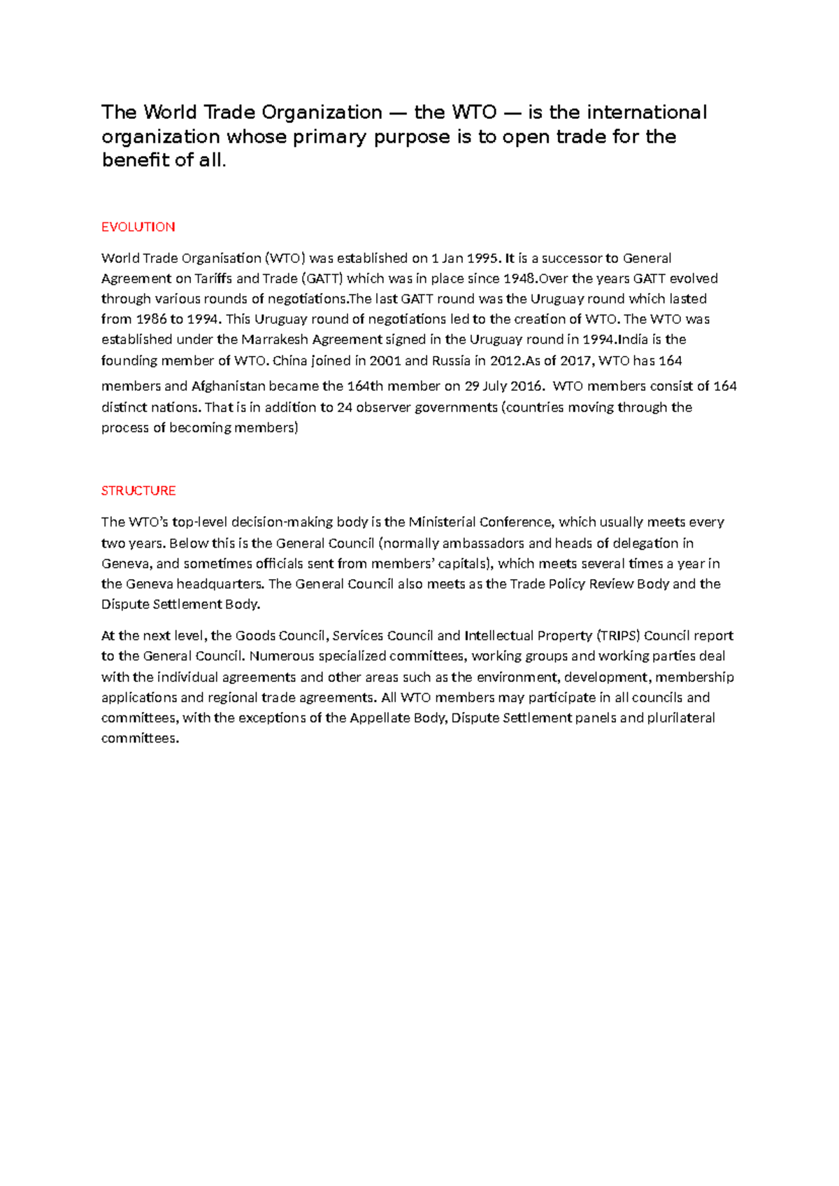 Wto - an answer on evolution structure and functions of wto - The World ...
