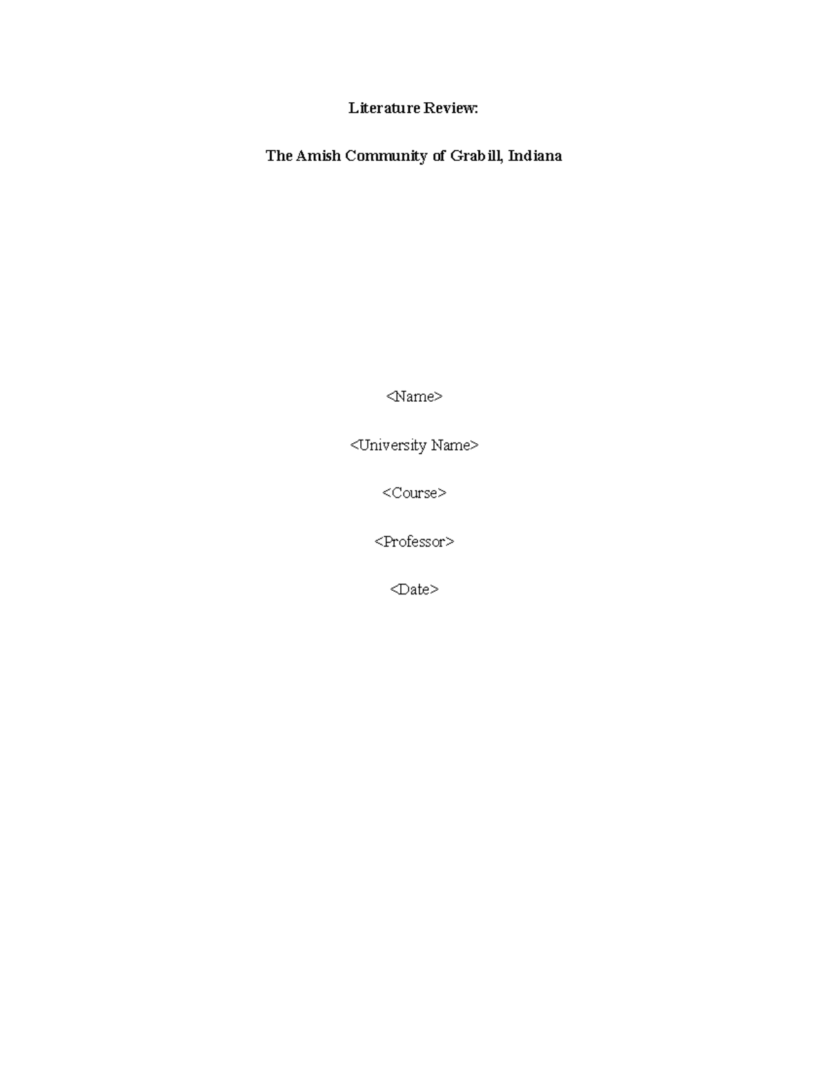 Literature Review - Amish community in Grabill, Indiana - Literature ...