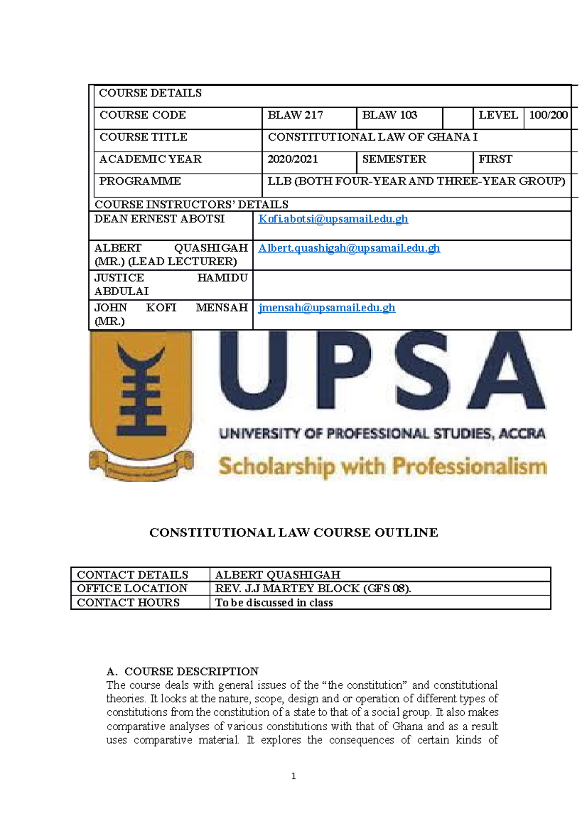 Constitutional Law Course Outline and description - Law of contract ...
