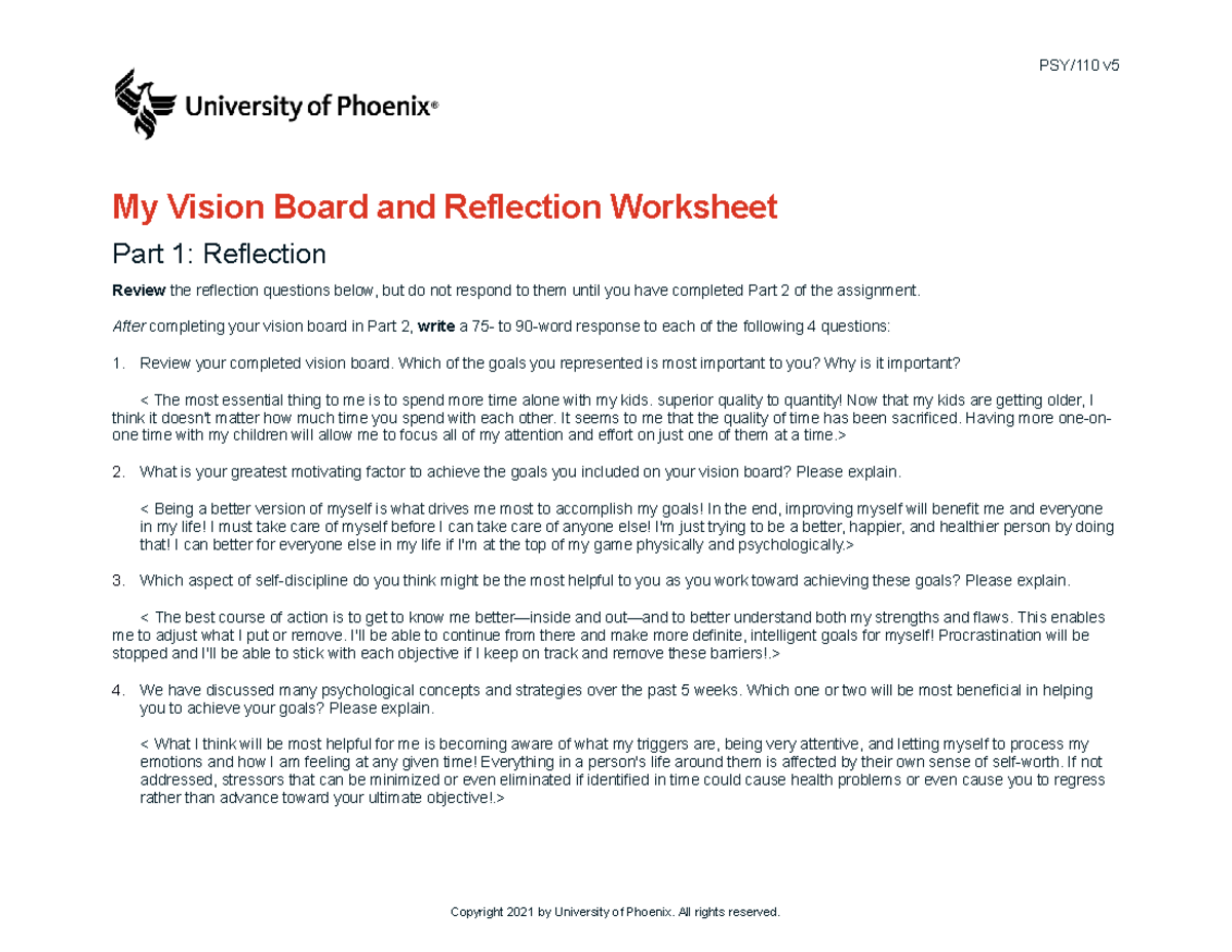 Psy110 v5 wk5 my vision board and reflection worksheet 1 - PSY/110 v My ...