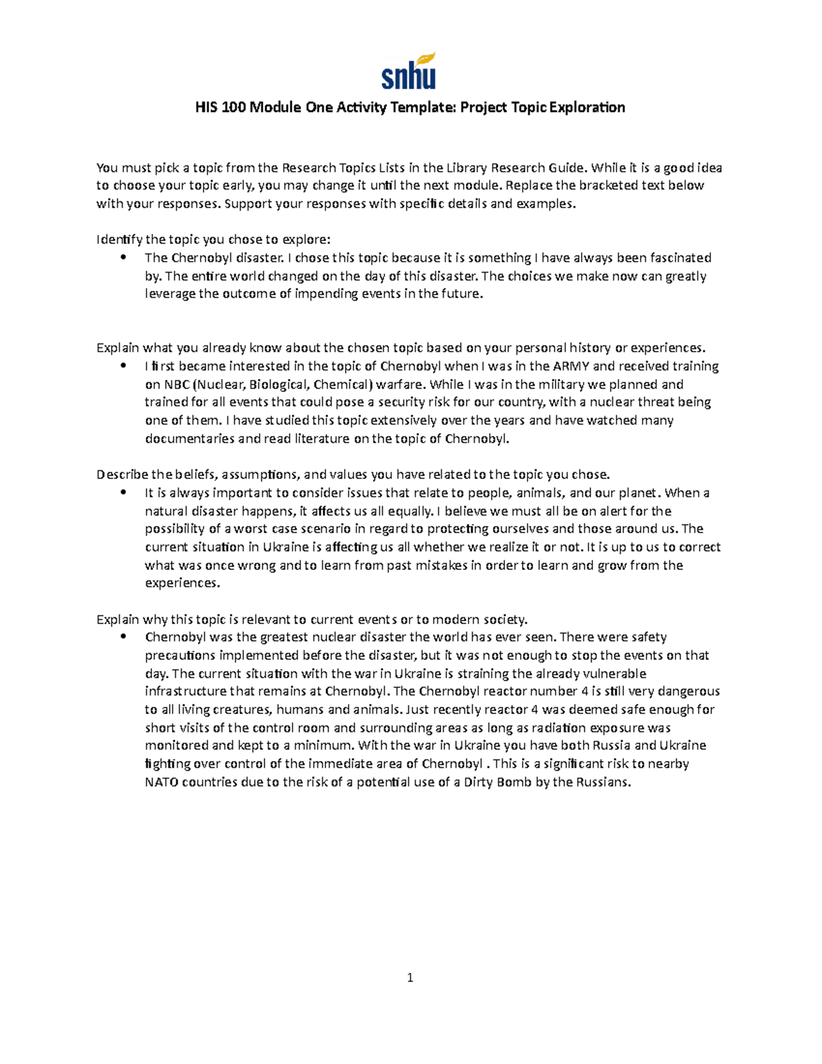 HIS 100 Module One Activity Template - Daniel Bromley - HIS 100 Module ...