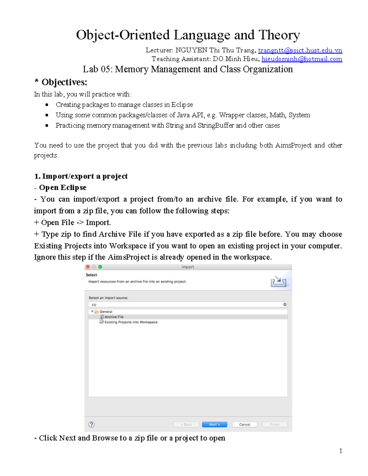 Lab05 - Object-Oriented Language and Theory Lecturer: NGUYEN Thi Thu Trang, trangntt@soict.hust ...