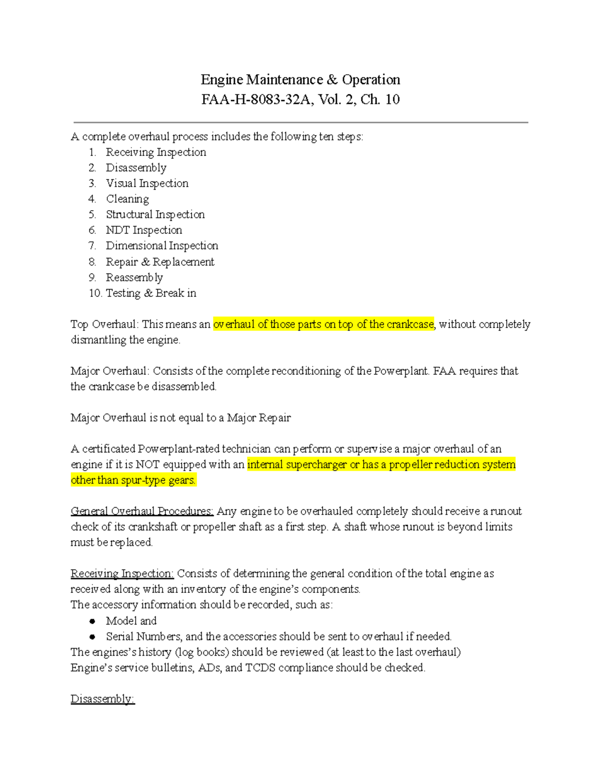 Notes-Reciprocating Overhaul - Engine Maintenance & Operation FAA-H ...