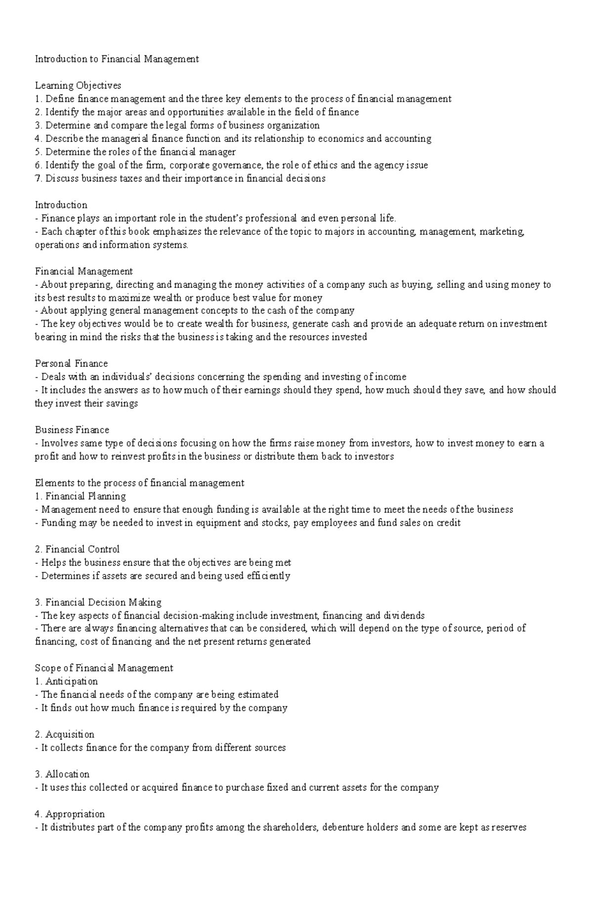 Chapter 1 - Introduction to Financial Management - Introduction to ...