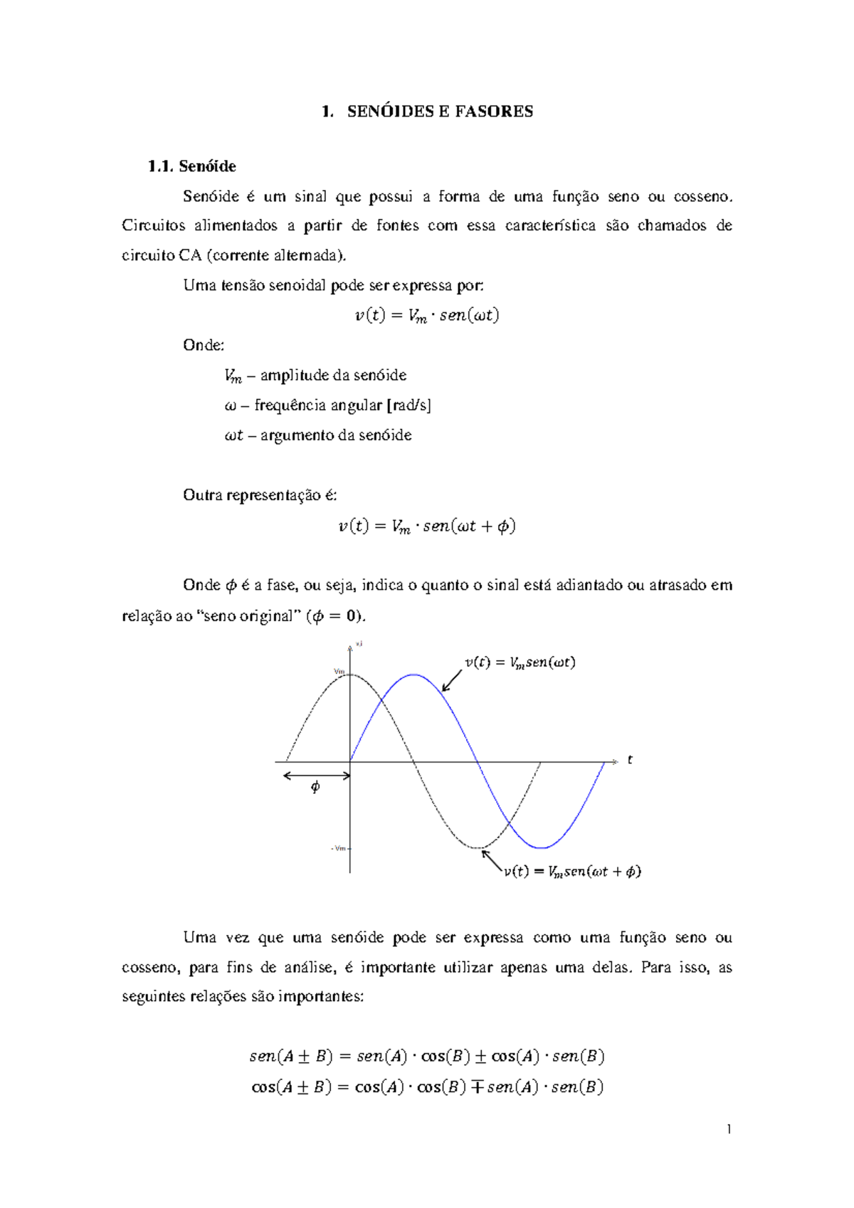 Circuitos II - 4cr - Aulas - rev A - 1. SENÓIDES E FASORES Senóide ...