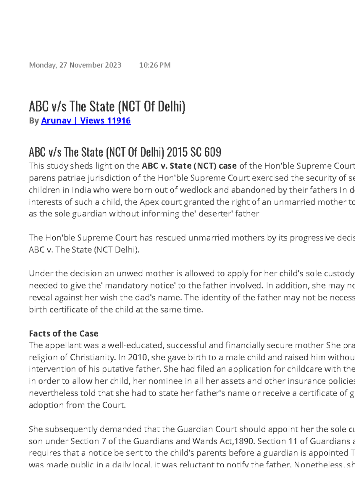 ABC vs The State (NCT Of Delhi) - State (NCT) case of the Hon'ble ...