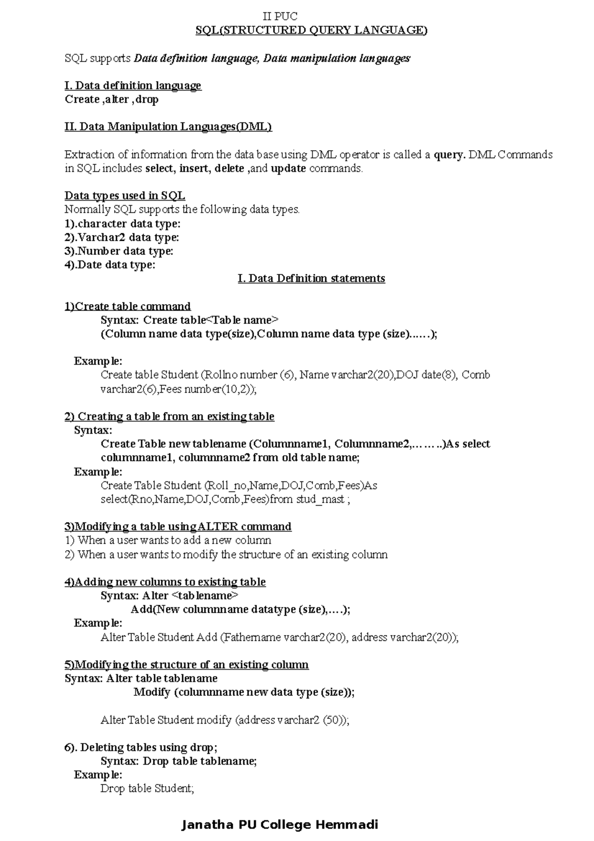 Sql Practical Programs Sqlstructured Query Language Sql Supports Data Definition Language
