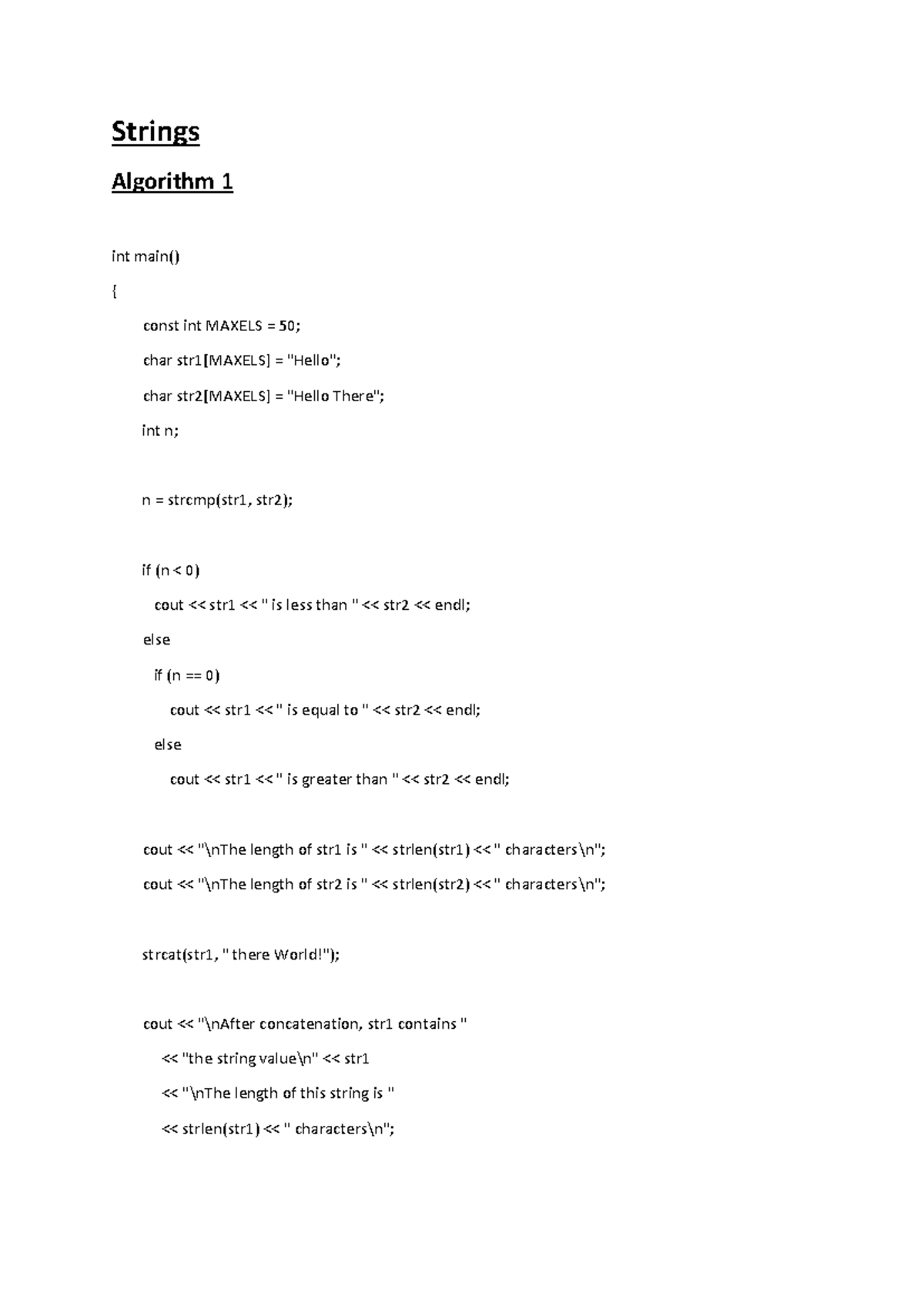 Some insighful exercises on strings - Strings Algorithm 1 int main() { const int MAXELS = 50 ...