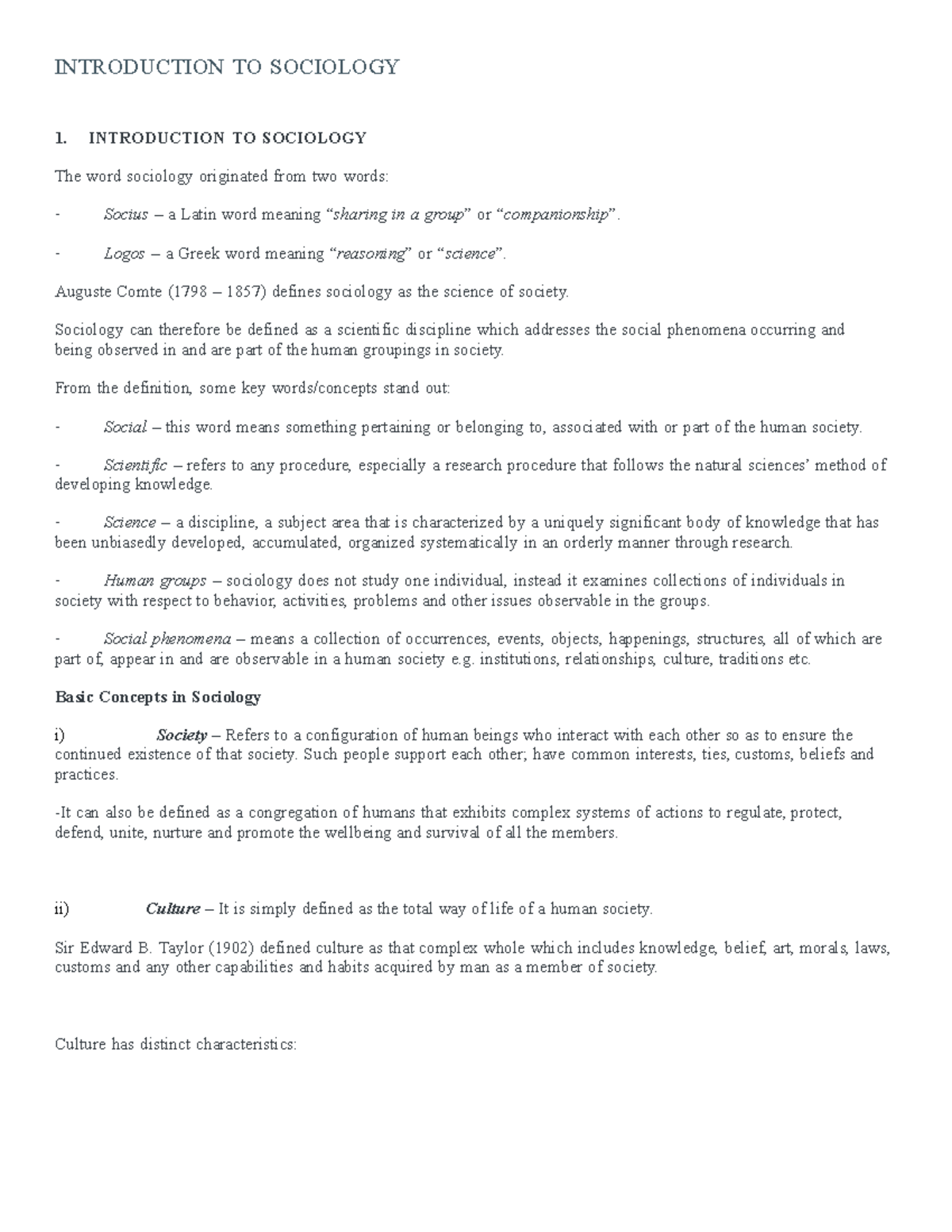 Introduction to Sociology - INTRODUCTION TO SOCIOLOGY 1. INTRODUCTION ...