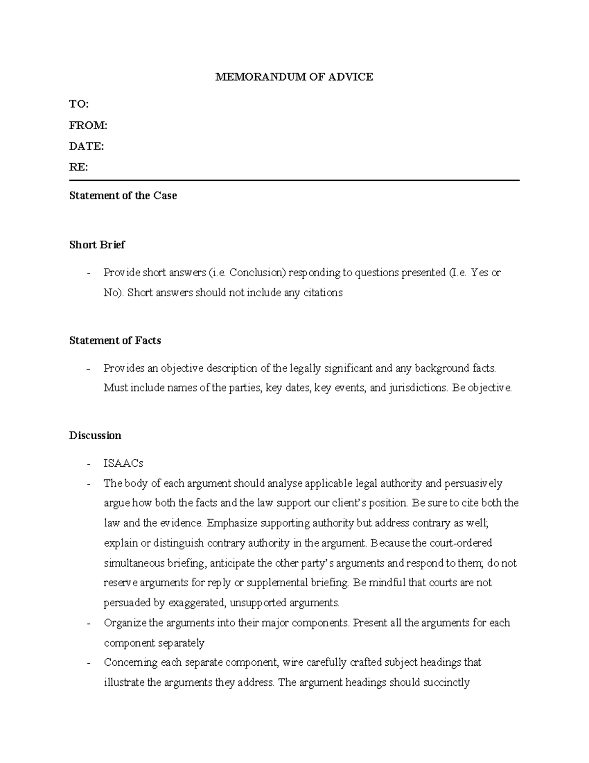 Memorandum of Advice Template - MEMORANDUM OF ADVICE TO: FROM: DATE: RE ...