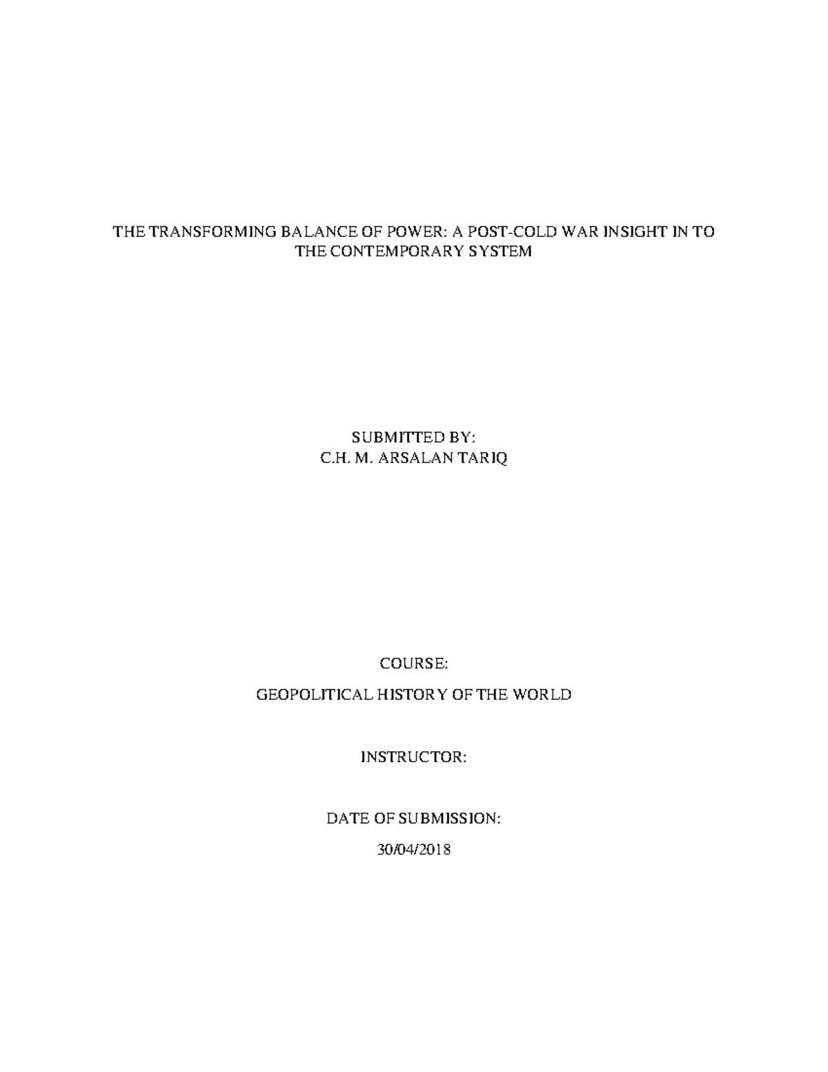 THE Transforming Balance OF Power - THE TRANSFORMING BALANCE OF POWER ...