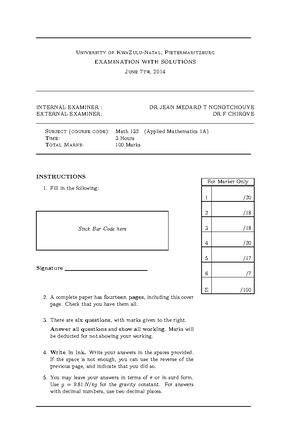 Math-132 - MATH 132: Applied Mathematics 1A Course Coordinators ...