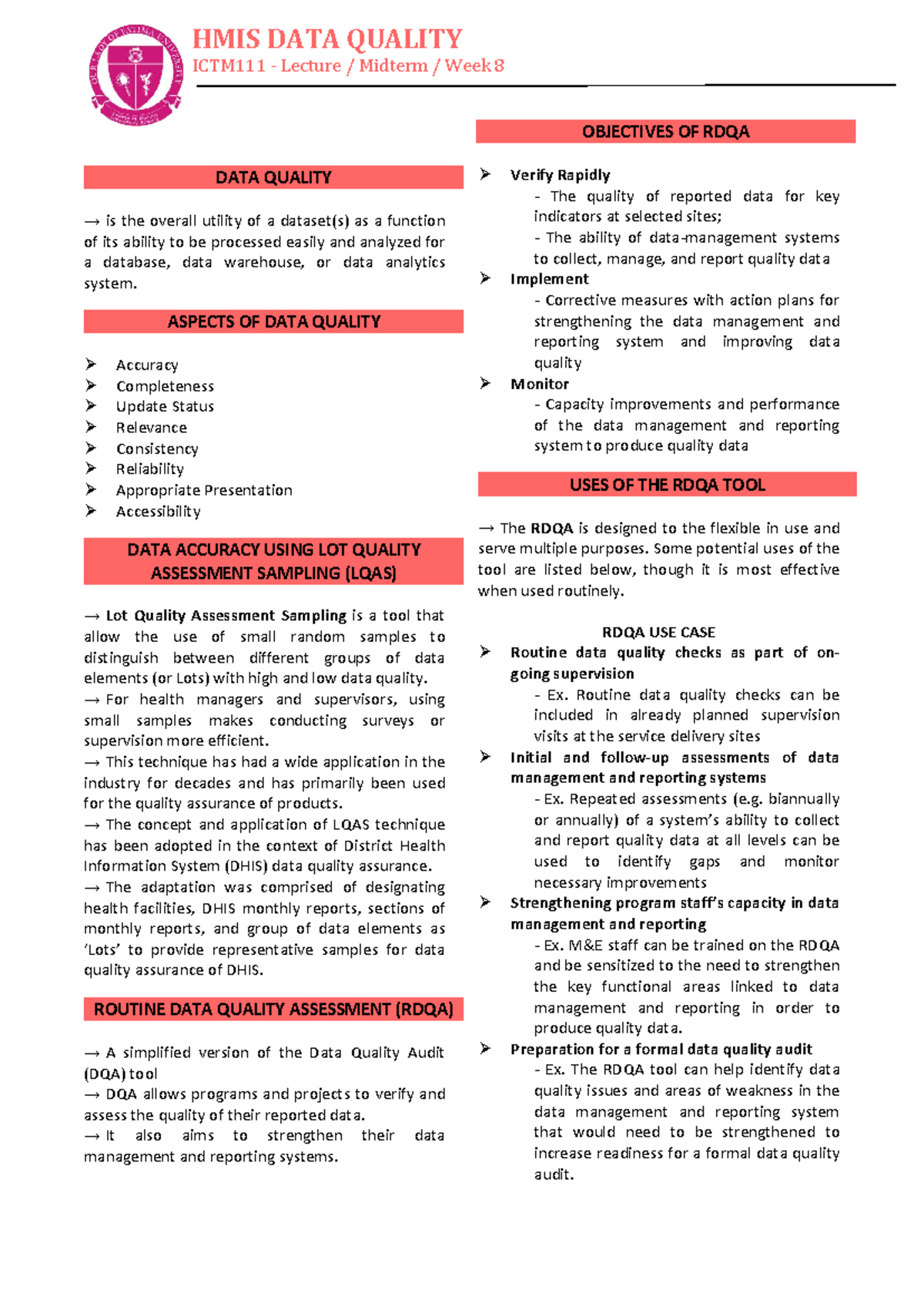 WEEK 8. HMIS DATA Quality - ICTM111 - Lecture / Midterm / Week 8 → is ...
