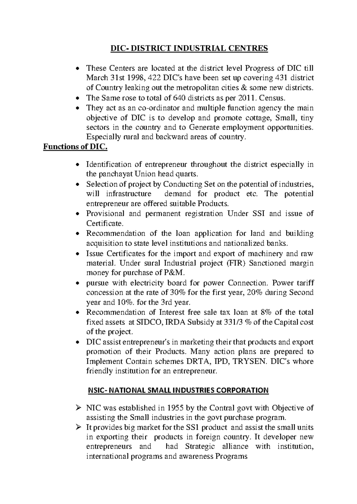EDP Impor - DIC- DISTRICT INDUSTRIAL CENTRES These Centers are located ...