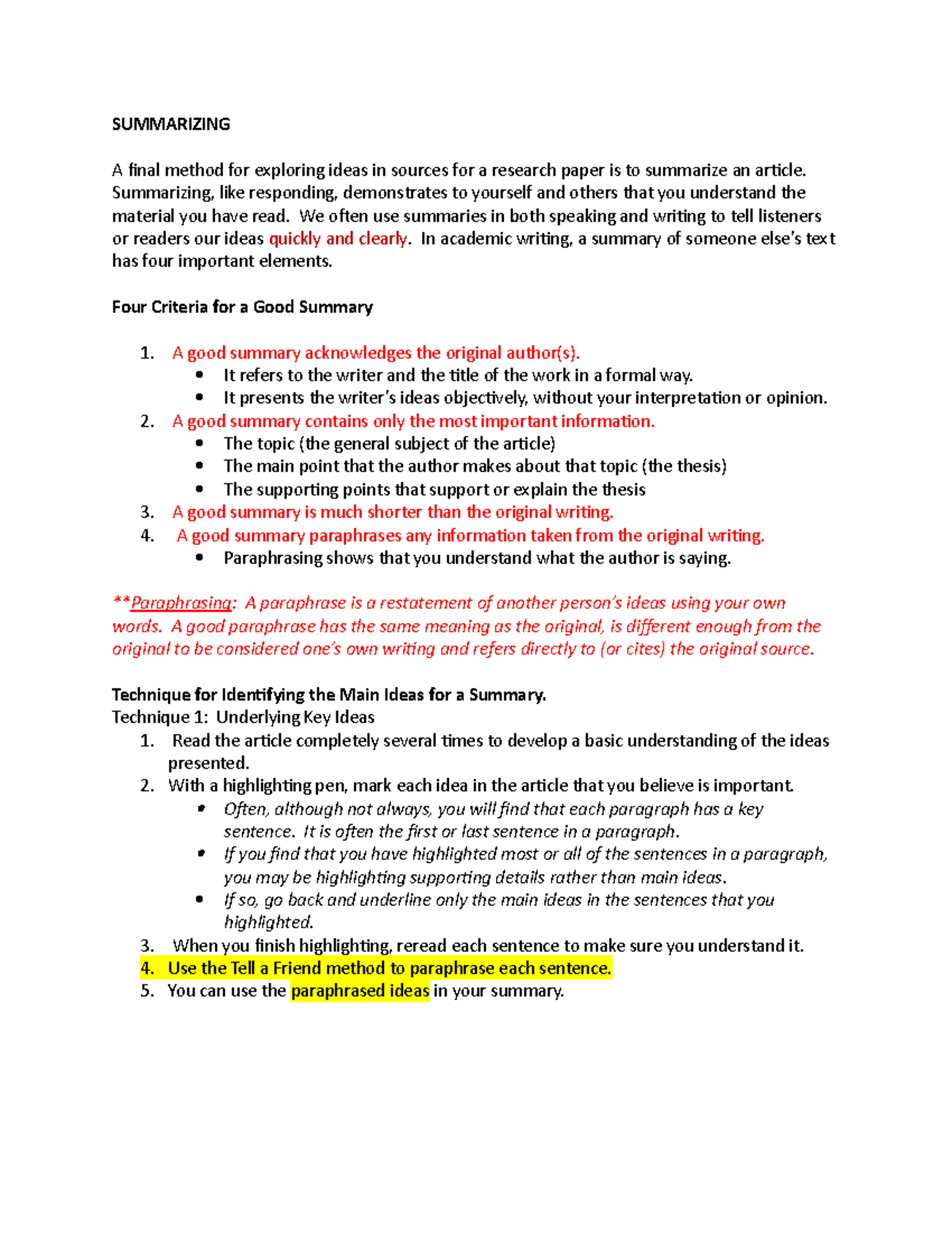 A good summary booklet - SUMMARIZING A final method for exploring ideas ...