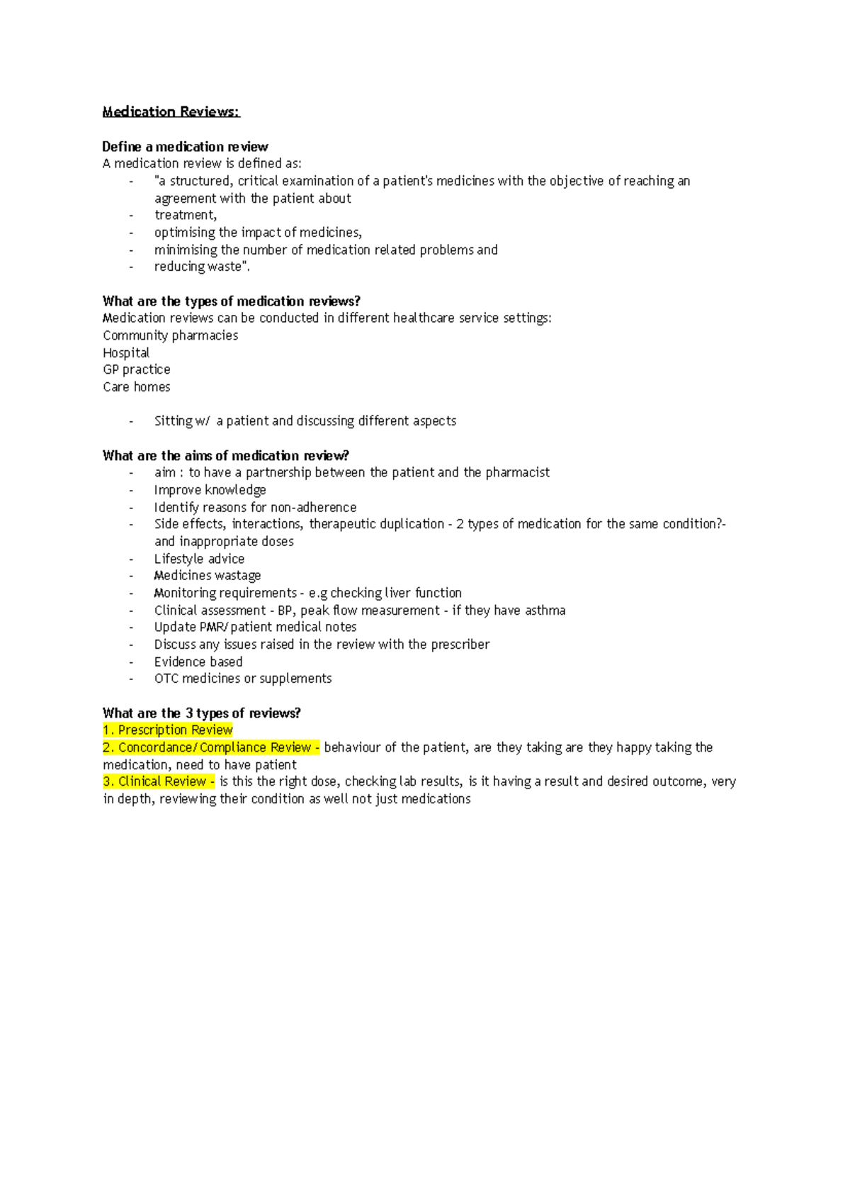 Medication Reviews - in depth notes - Medication Reviews: Define a ...
