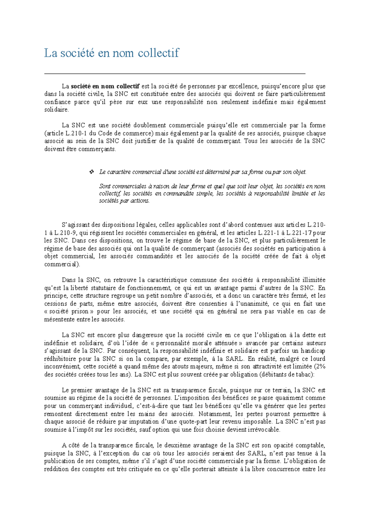 La société en nom collectif - La en nom collectif La en nom collectif ...