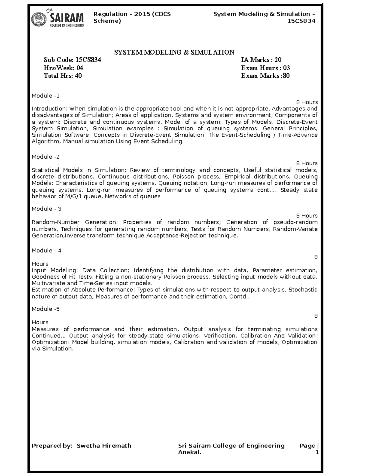 Ssm m1 - Module 1 notes - Scheme) 15CS SYSTEM MODELING & SIMULATION Sub ...