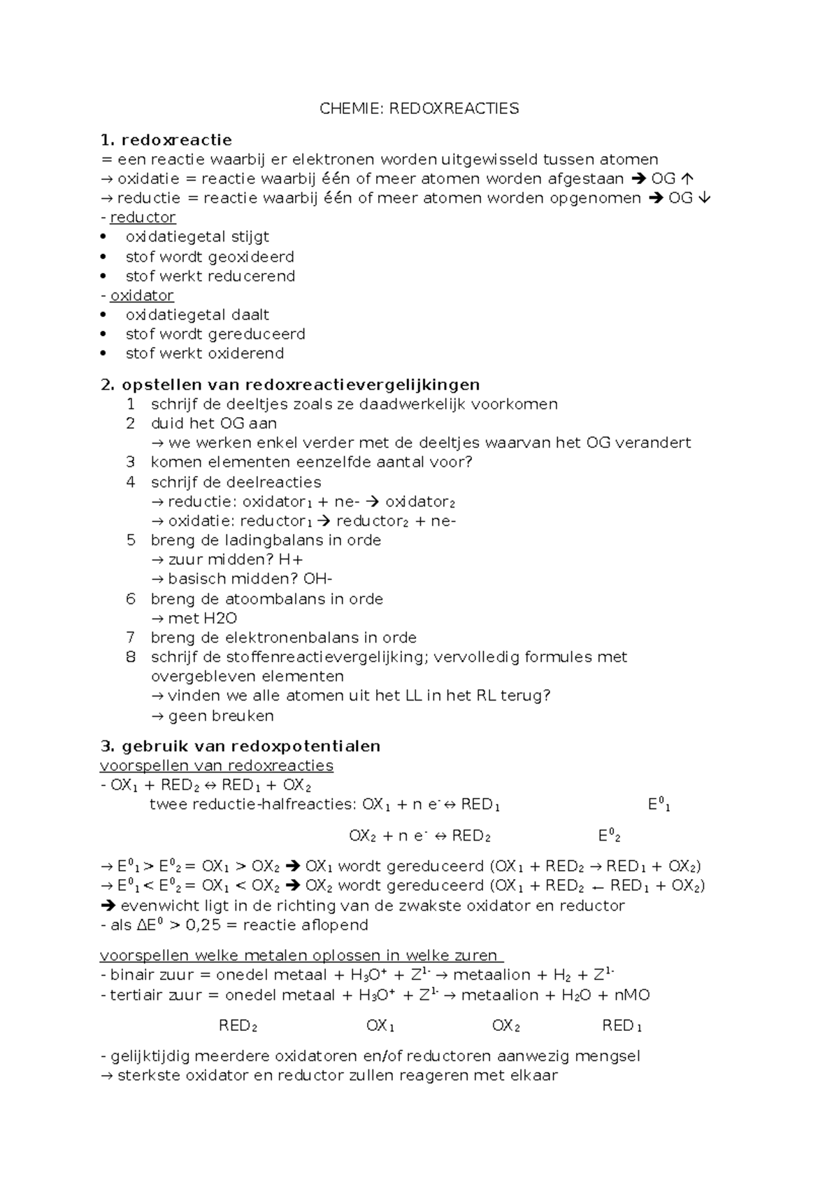 Chemie redoxreacties toepassing voor oefeningen - CHEMIE: REDOXREACTIES ...