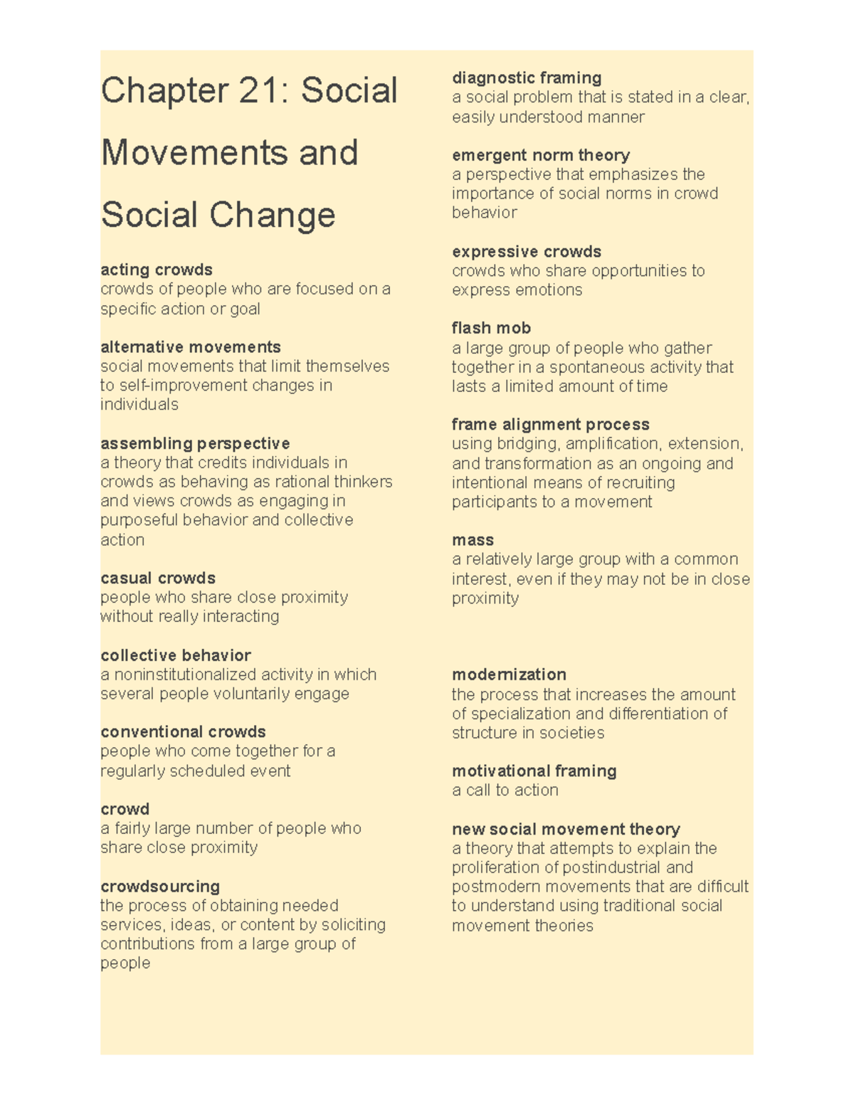Ch 21 Key Terms - Chapter 21: Social Movements and Social Change vocab ...
