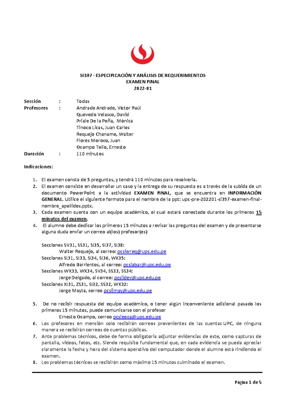 Examen Final Caso6 - SI397 - ESPECIFICACIÓN Y ANÁLISIS DE REQUERIMIENTOS EXAMEN FINAL 2022 - 01 ...