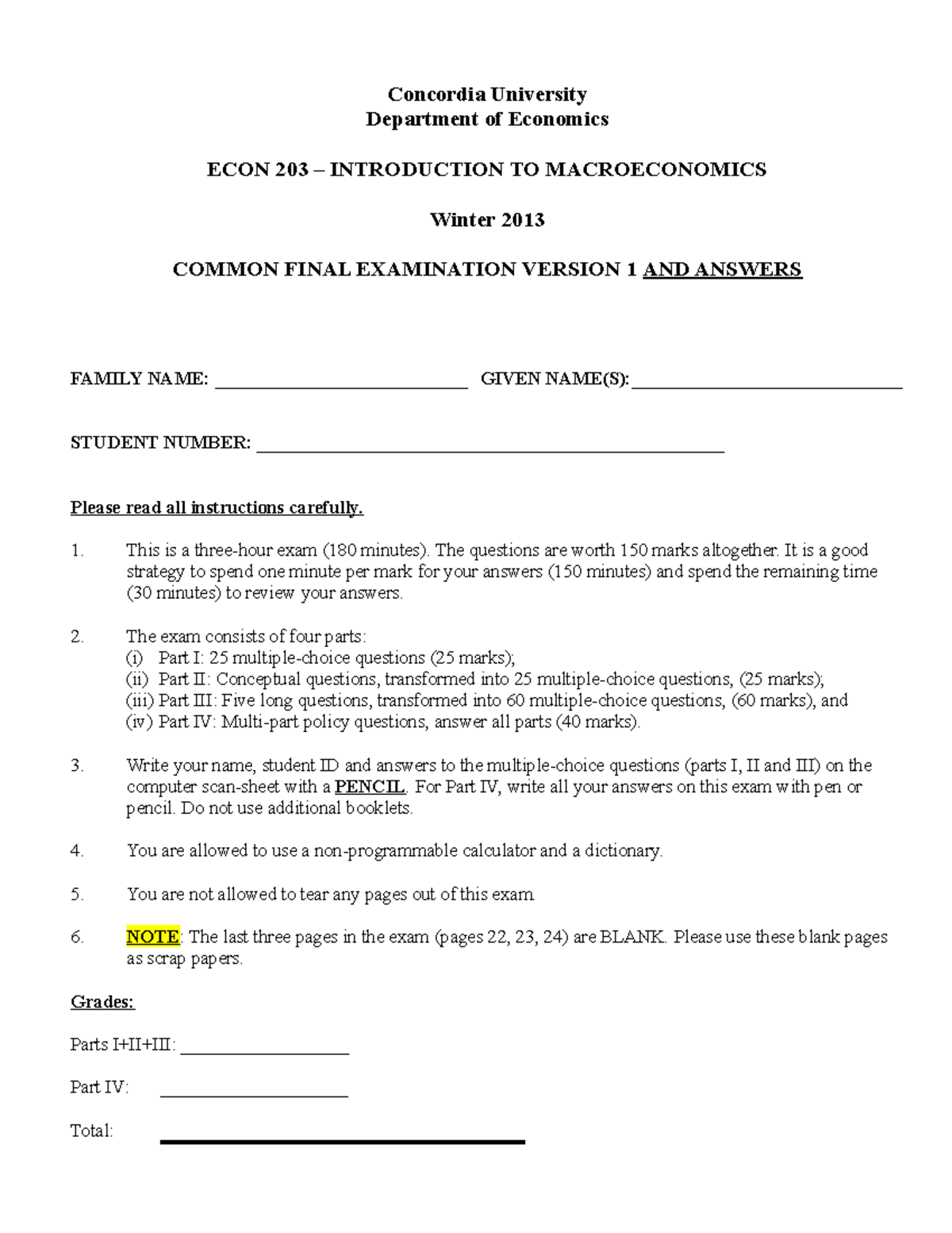 Final exam January Winter 2013, questions and answers - Concordia ...