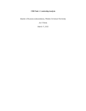 People & Talent D022 Task 1 - Melissa Heberle D022 Course Task Number 1 ...