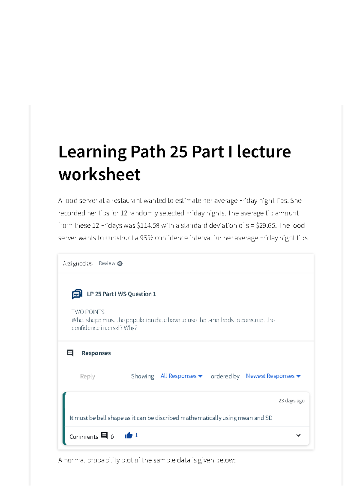 Lp 25 worksheet - Learning Path 25 Part I lecture worksheet A food ...