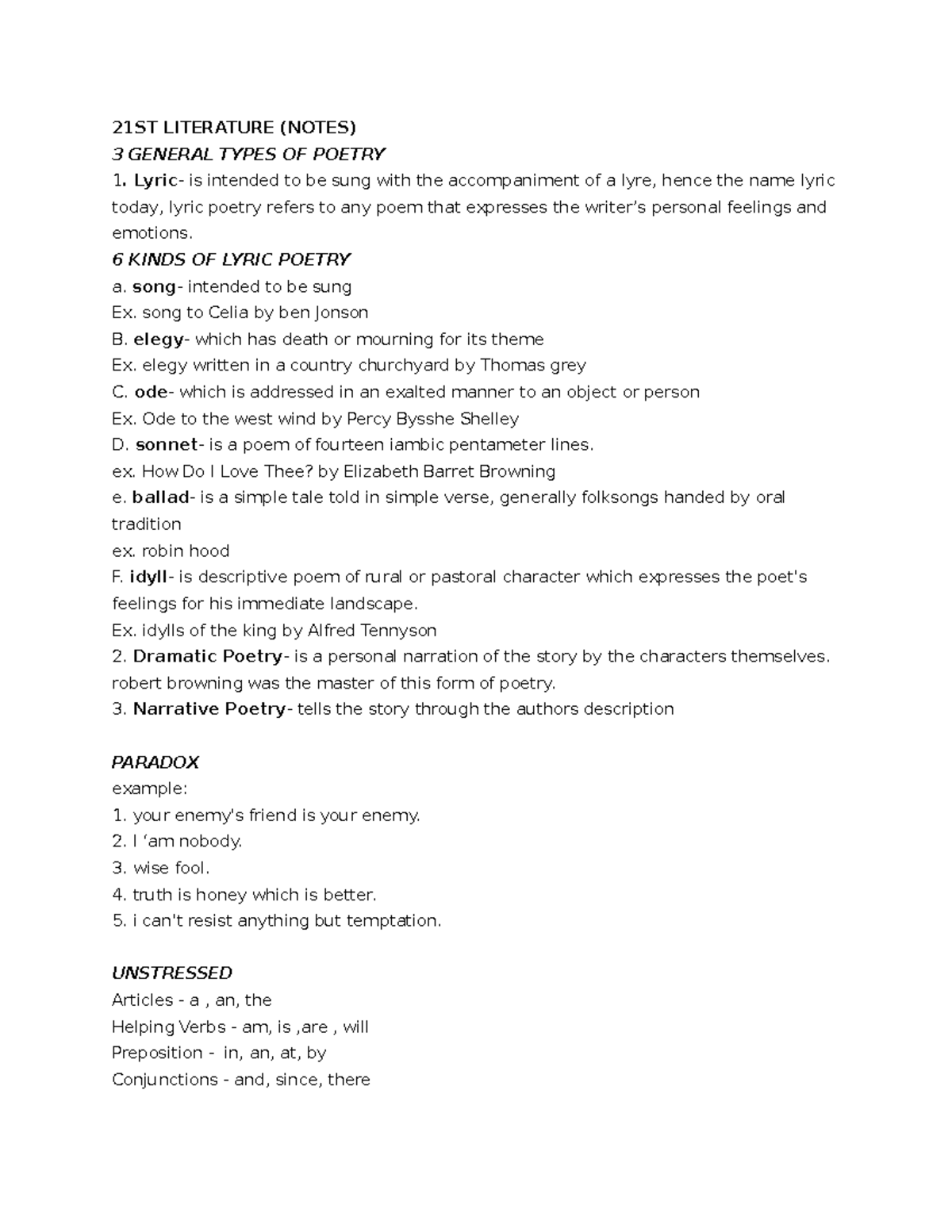 21ST Literature ( Notes ) For you to study. - english literature - Studocu