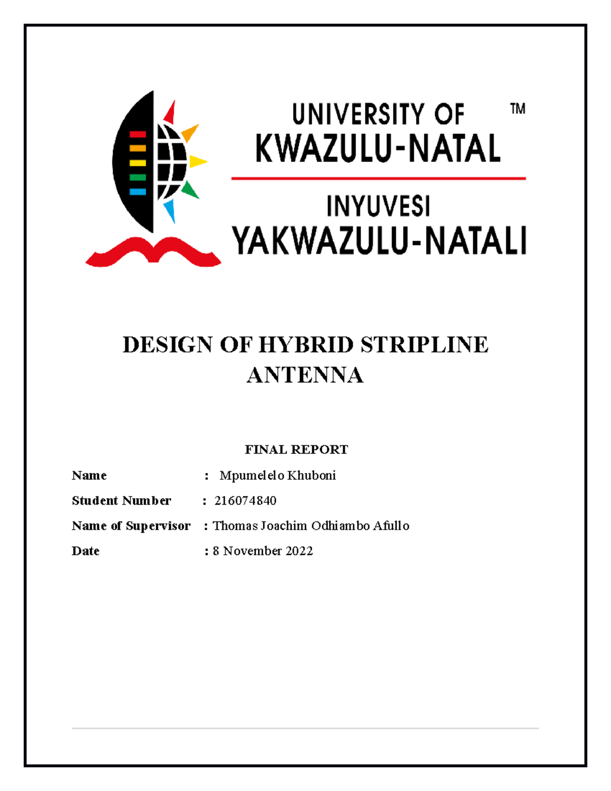 Final Design Project Hybrid Stripline Antenna - DESIGN OF HYBRID ...