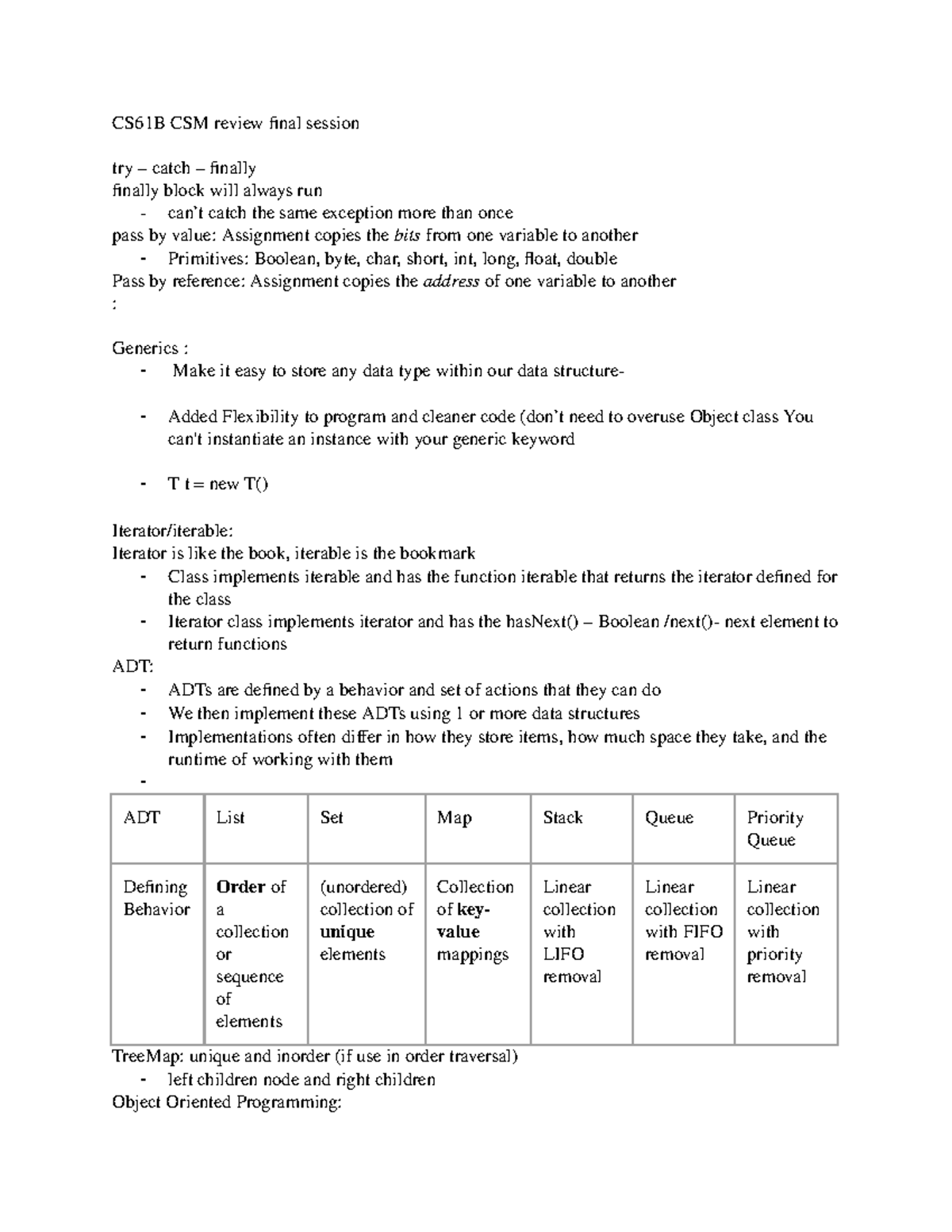 CS61B CSM review session - CS61B CSM review final session try – catch – finally finally block ...