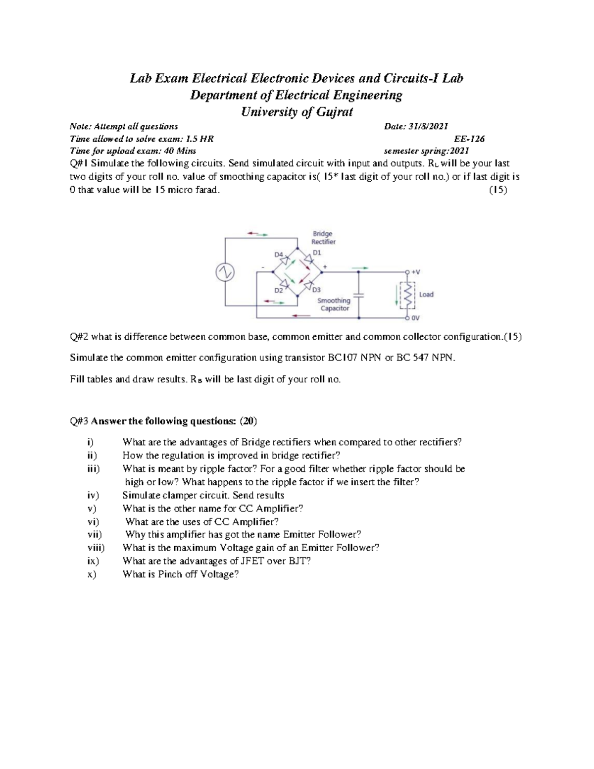 Lab Exam EDC-I lab - Lab Exam Electrical Electronic Devices and ...