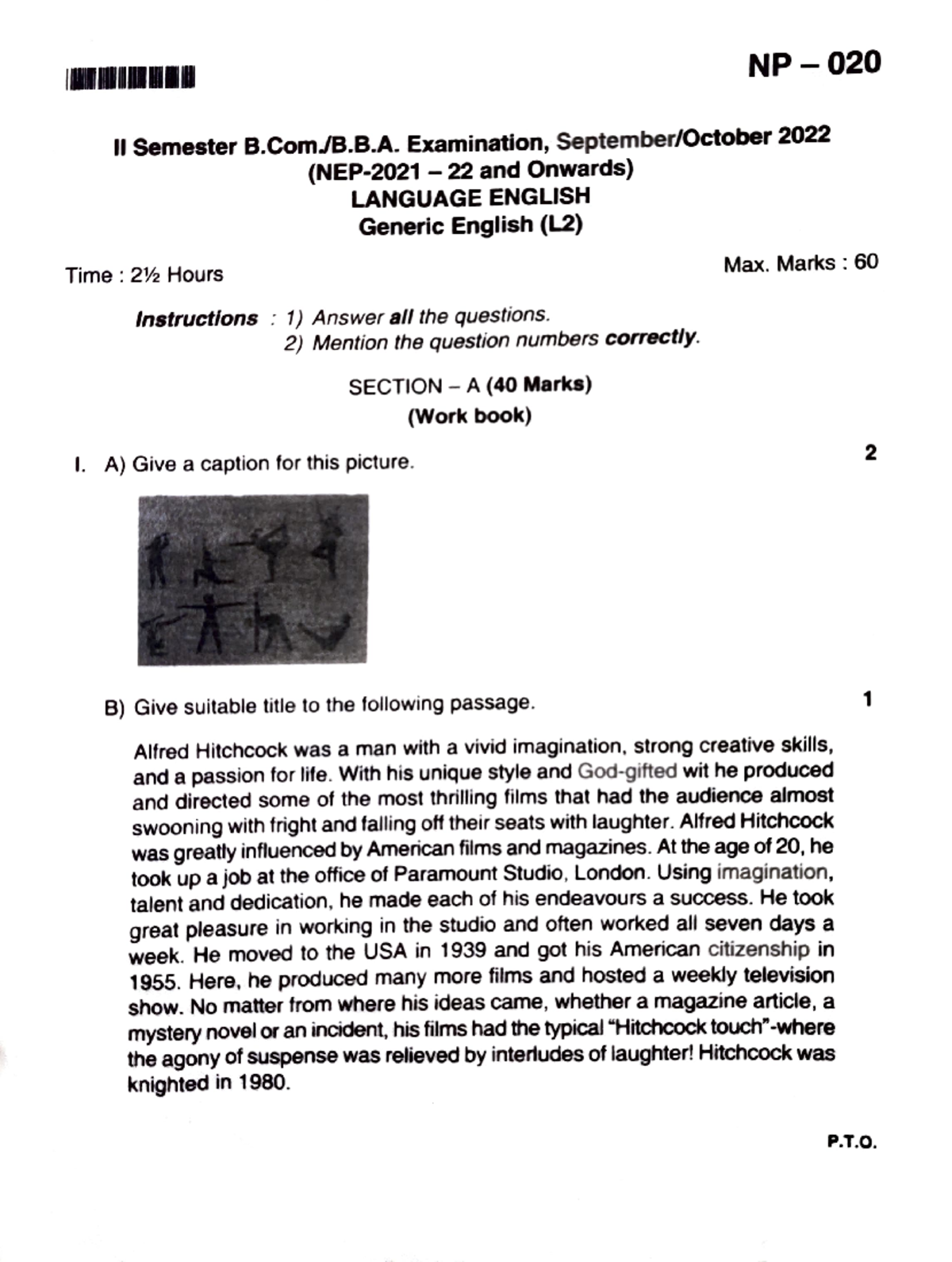 Question Paper of English - NP- ####### II Semester B.Com./B.B ...