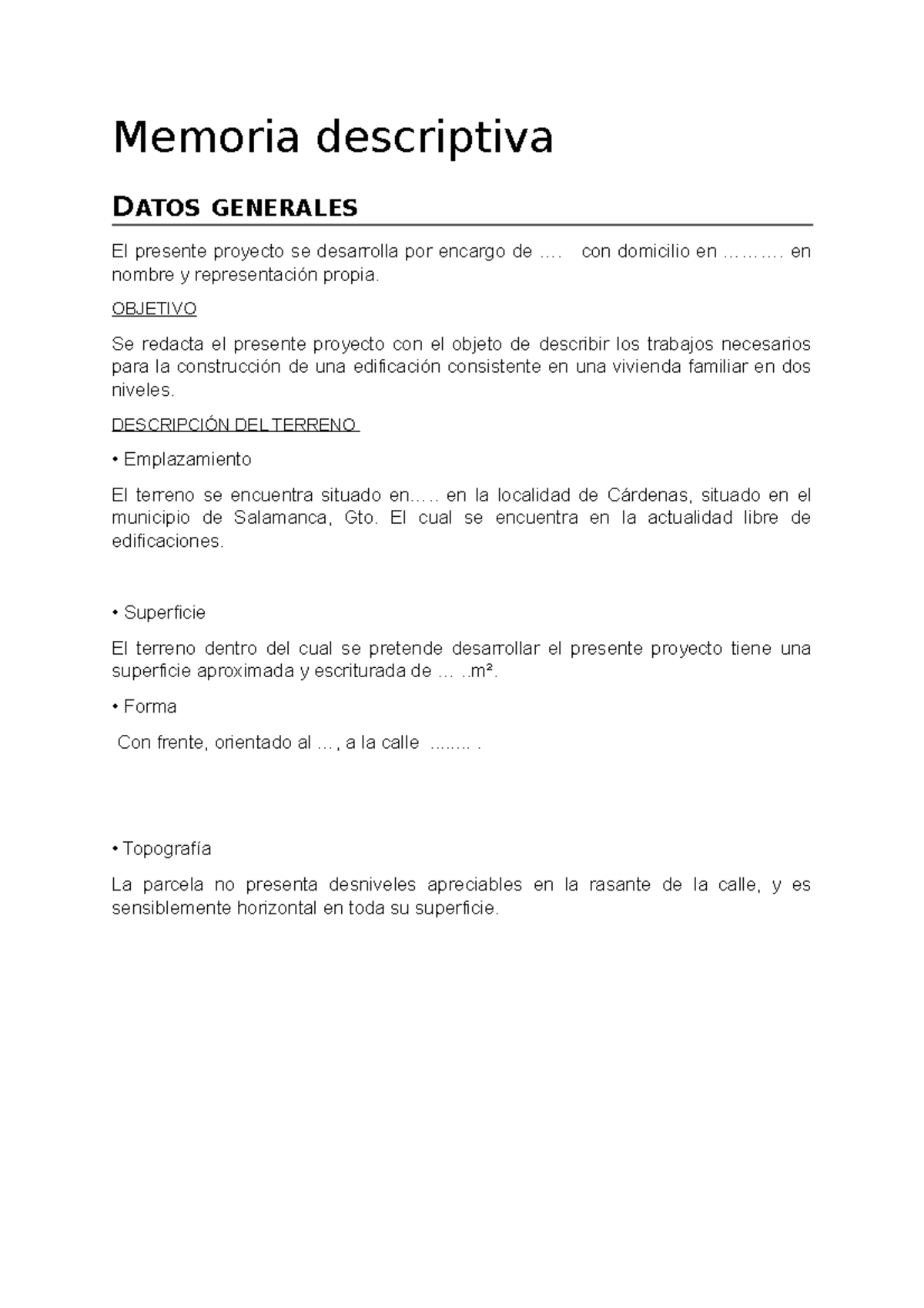 Memoria descriptiva - Memoria descriptiva DATOS GENERALES El presente ...