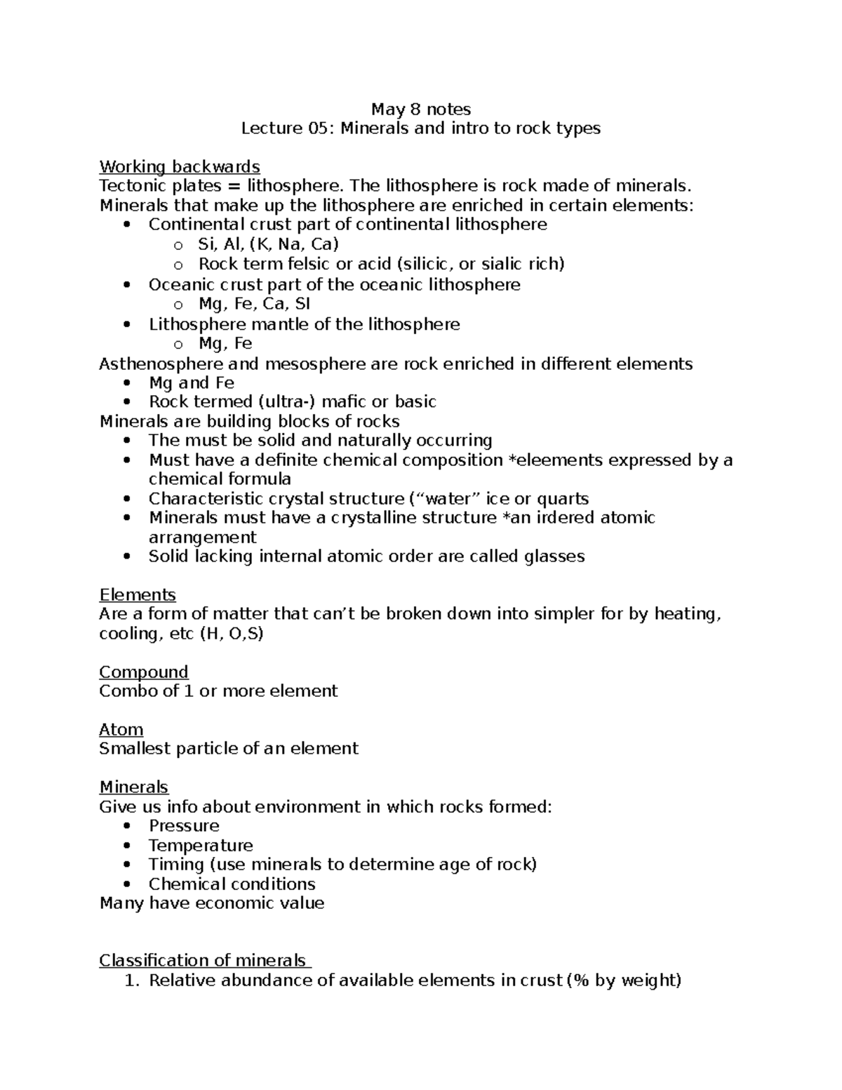 mineral and intro to rock types/igneous rocks - May 8 notes Lecture 05 ...