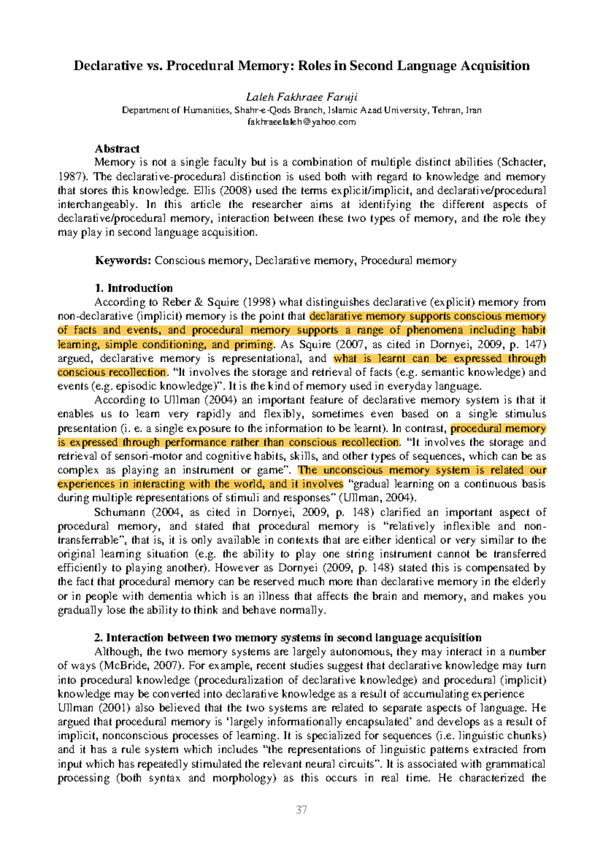 Declarative vs Procedural Memory Roles in Second L - Declarative vs ...