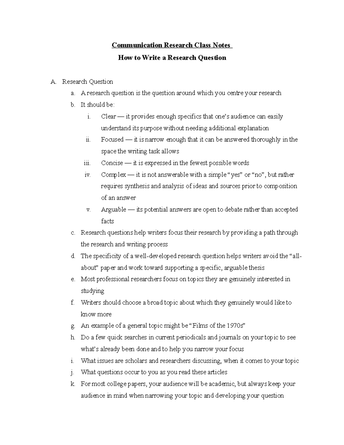 Communication Research Class Notes (Research Question) - Communication ...