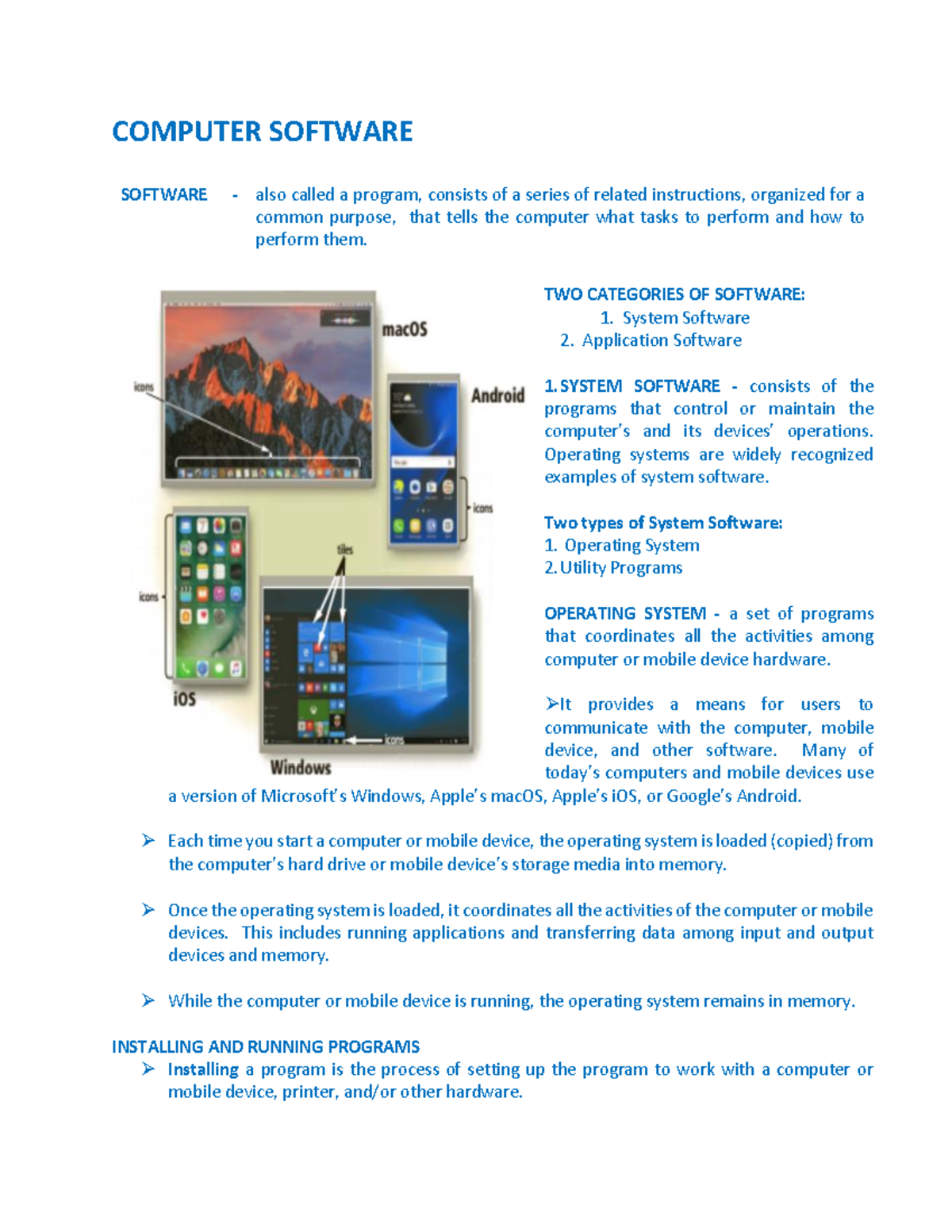Computer Software - COMPUTER SOFTWARE SOFTWARE - also called a program ...