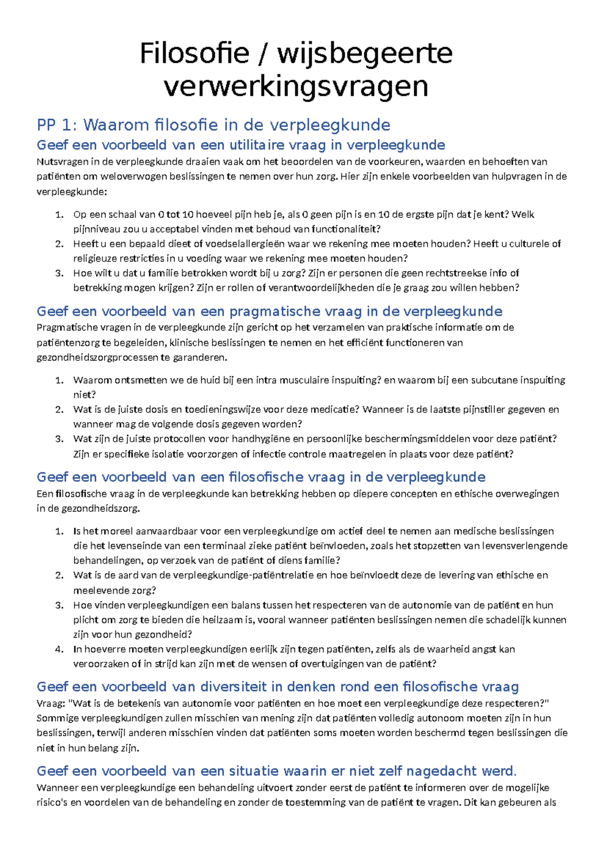 Verwerkingsvragen Filosofie - Filosofie / wijsbegeerte verwerkingsvragen PP 1: Waarom filosofie ...