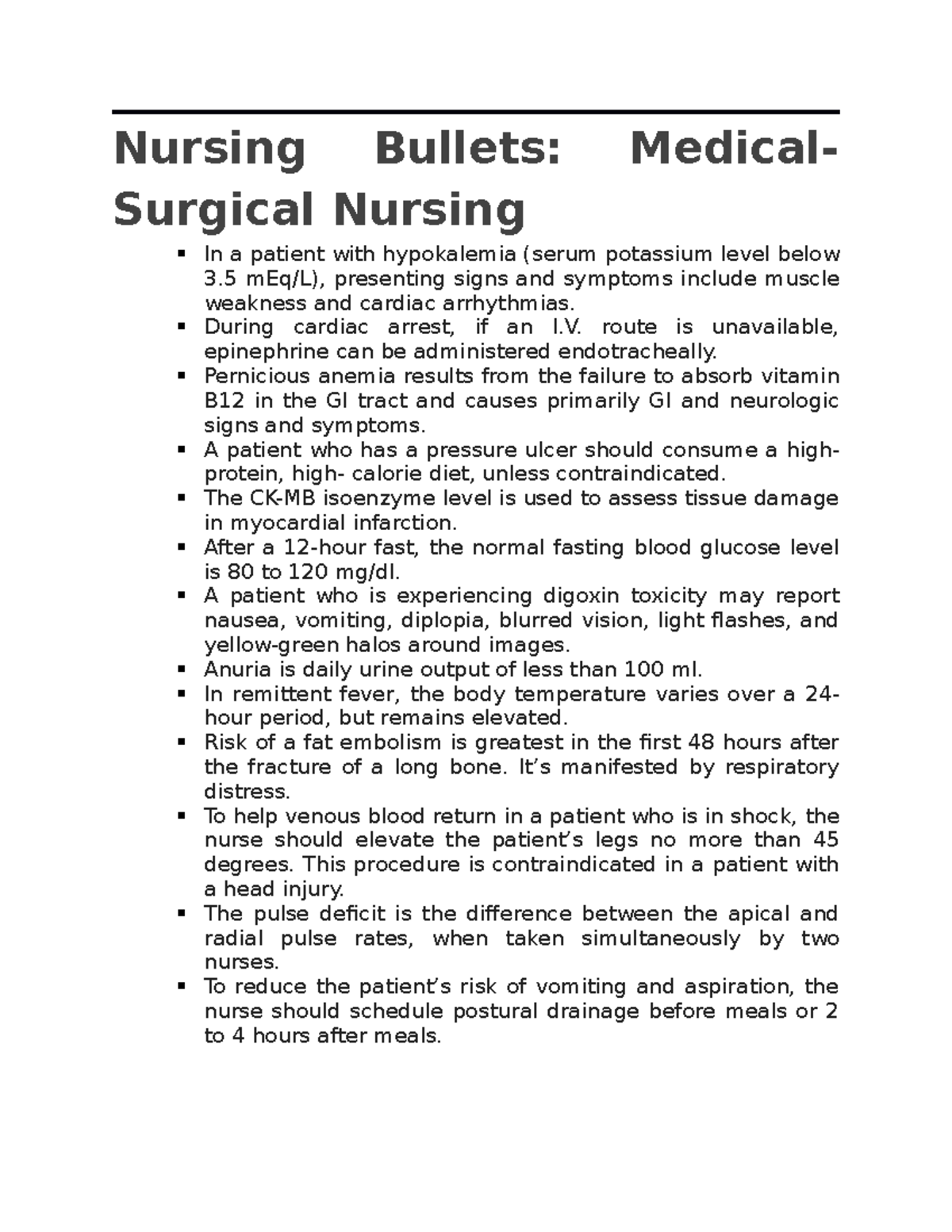 Medical Surgical Nursing 8 Bullets - Nursing Bullets: Medical- Surgical ...
