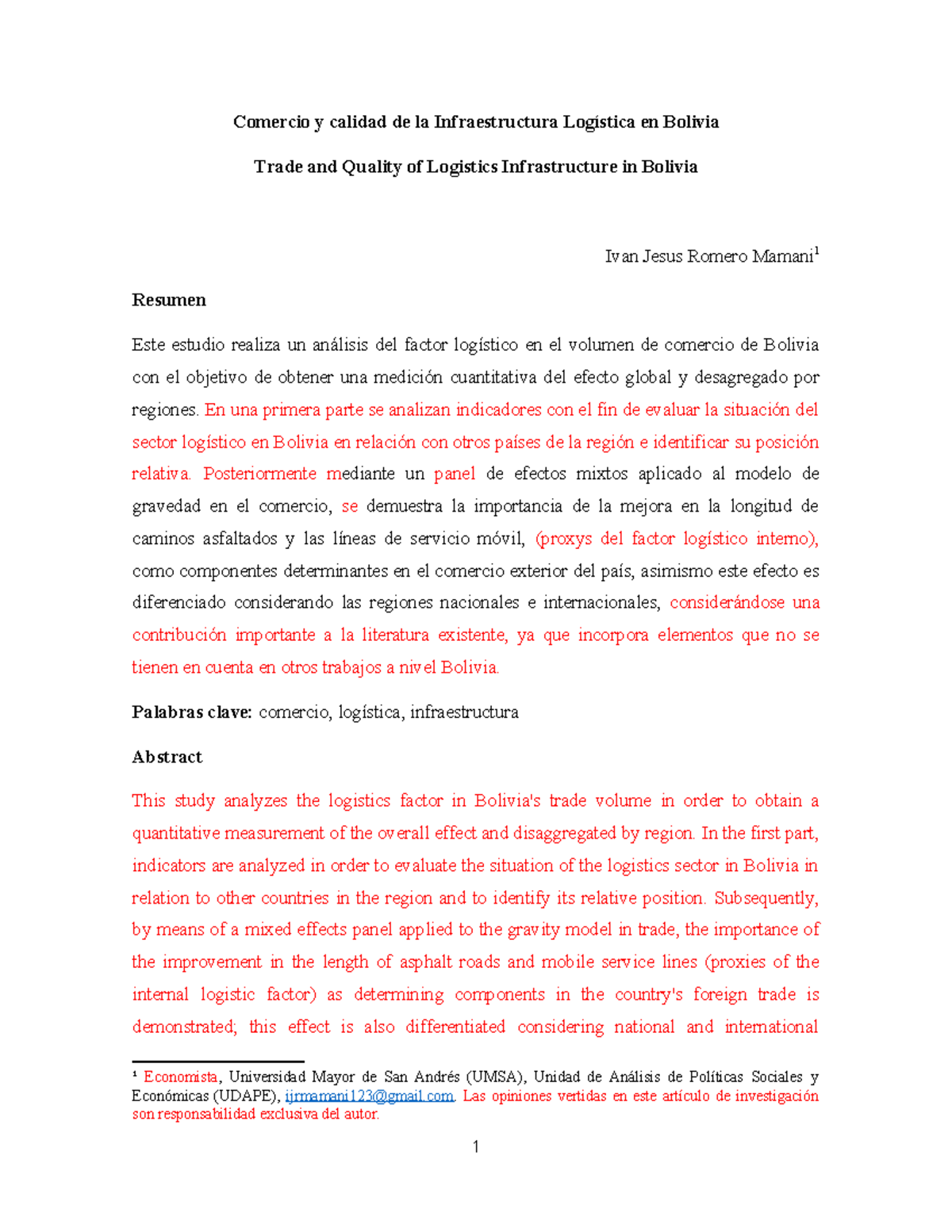 Doc. Logistica - Romero - I&D final 25 - Comercio y calidad de la Infraestructura Logística en ...
