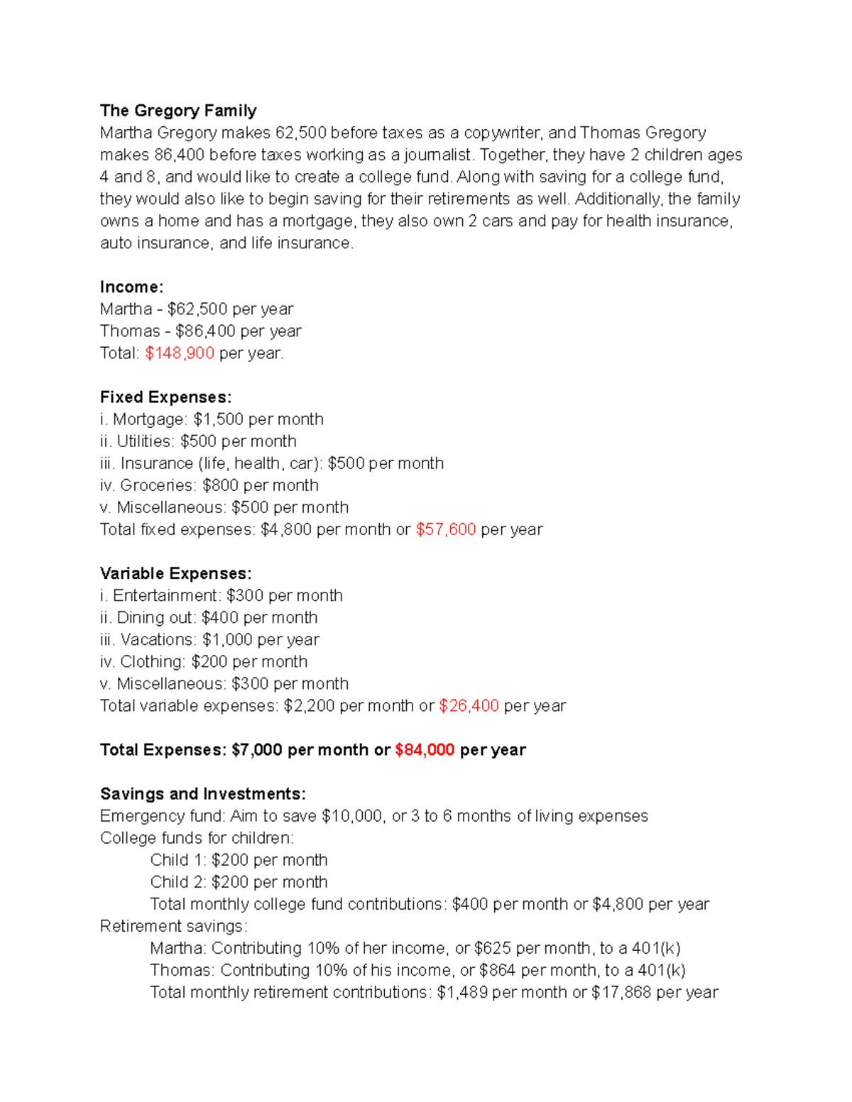 HDF418 The Gregory Family Case Study - The Gregory Family Martha ...