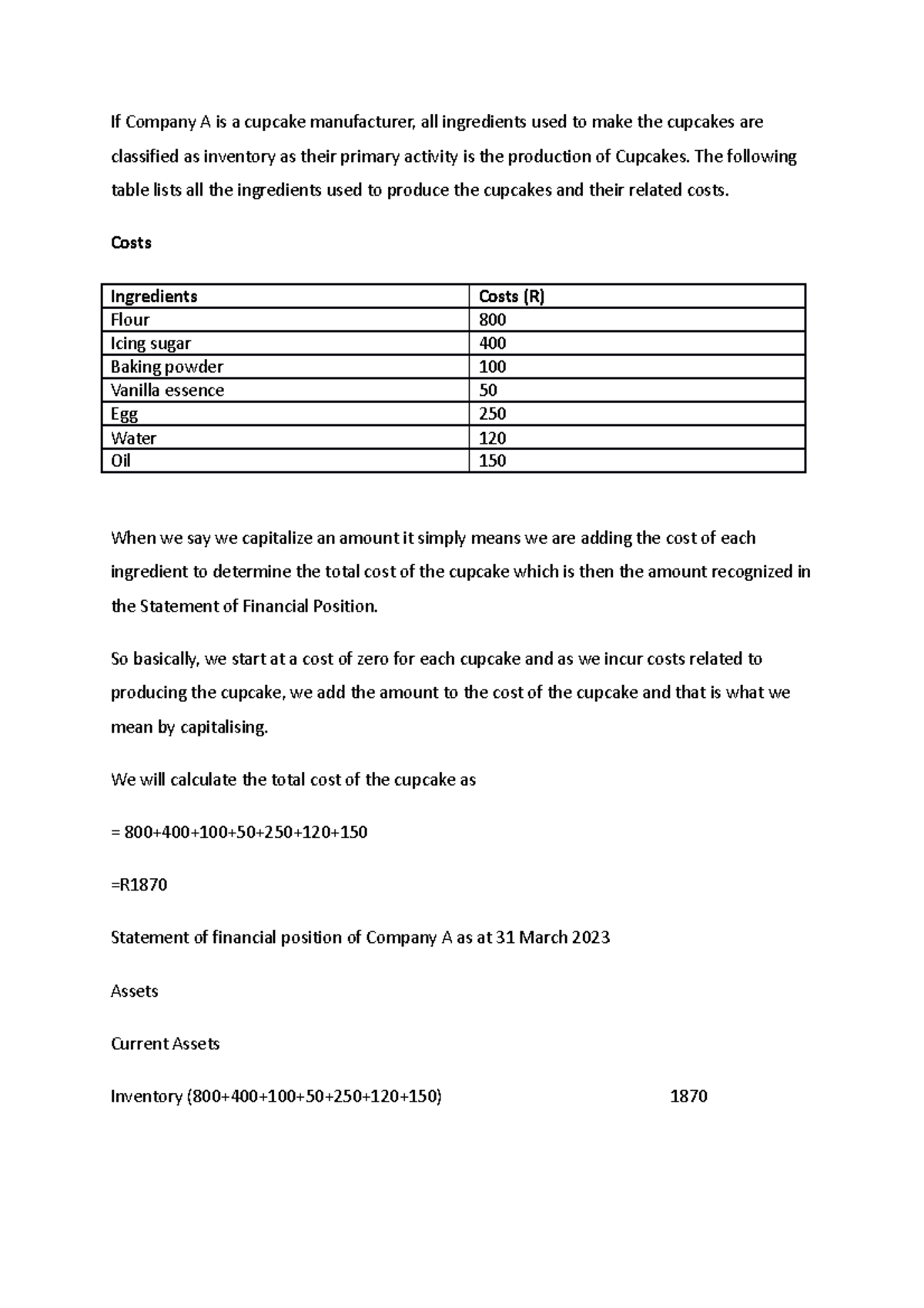 Capitalisation explaination with example - If Company A is a cupcake ...