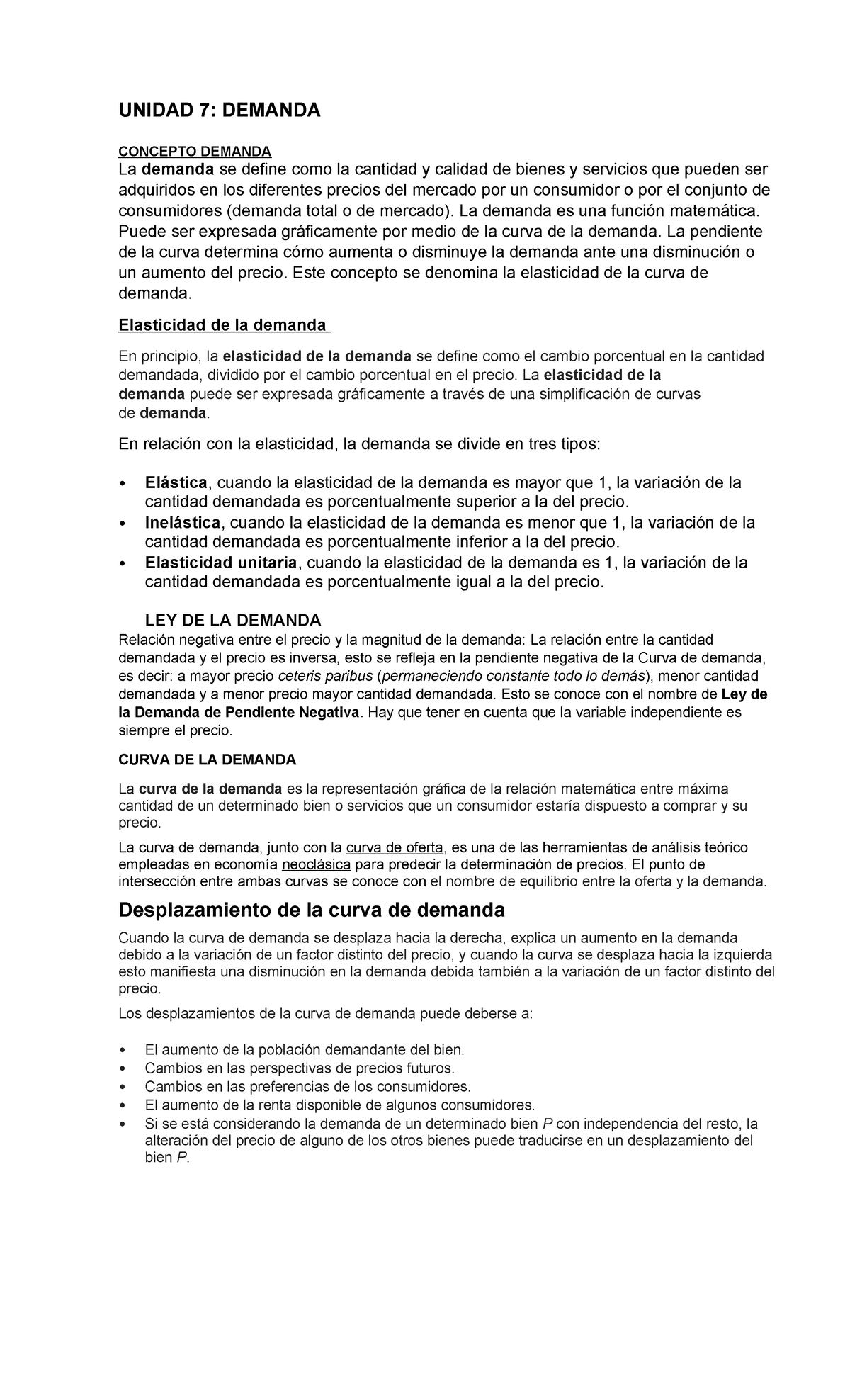 7 Unidad - UNIDAD 7: DEMANDA CONCEPTO DEMANDA La demanda se define como ...
