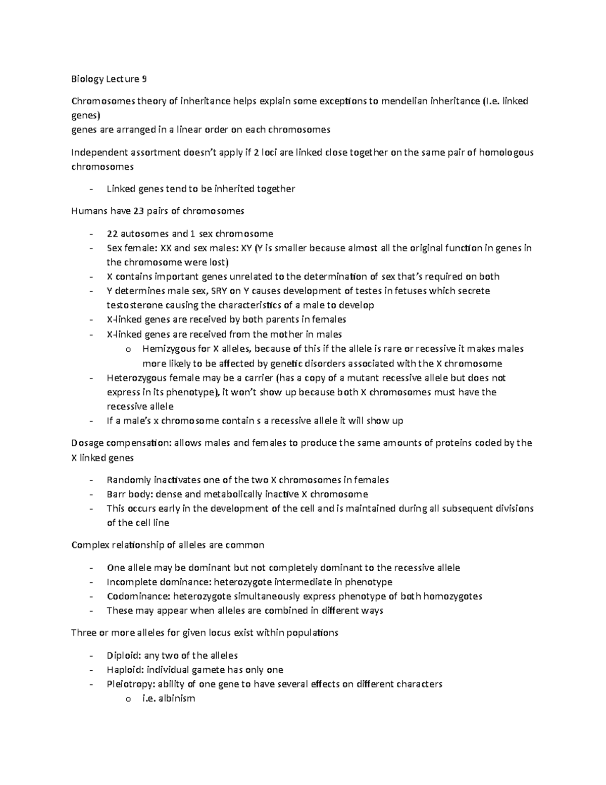 Biology Lecture 9 - n/a - Biology Lecture 9 Chromosomes theory of ...