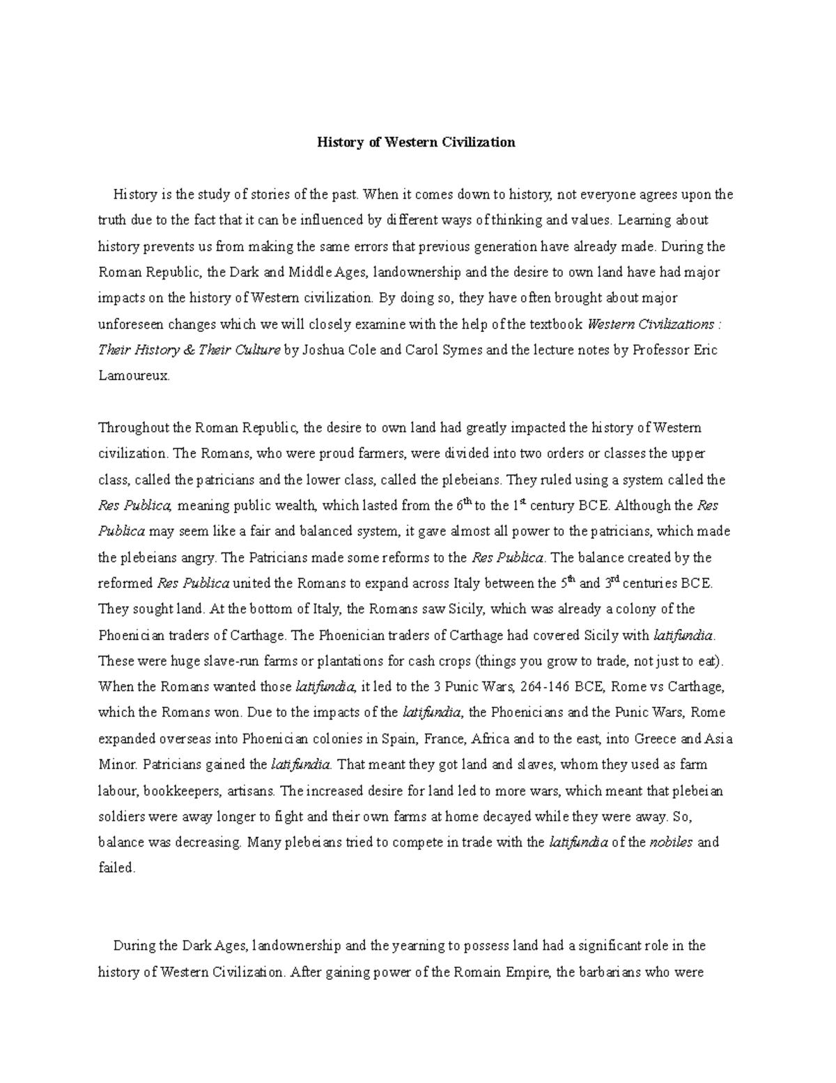 History of Western Civilization - History of Western Civilization ...