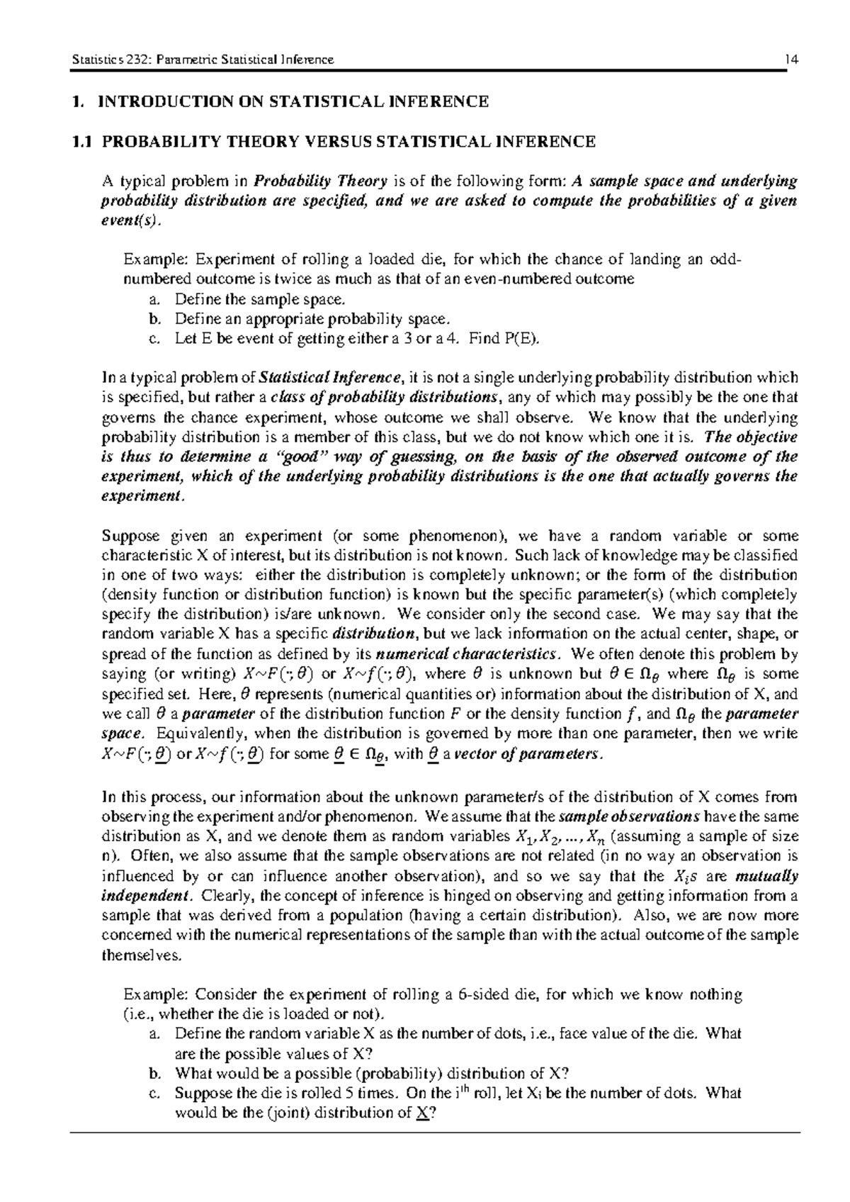 Chapter-1 - Statistics - 1. INTRODUCTION ON STATISTICAL INFERENCE 1 ...
